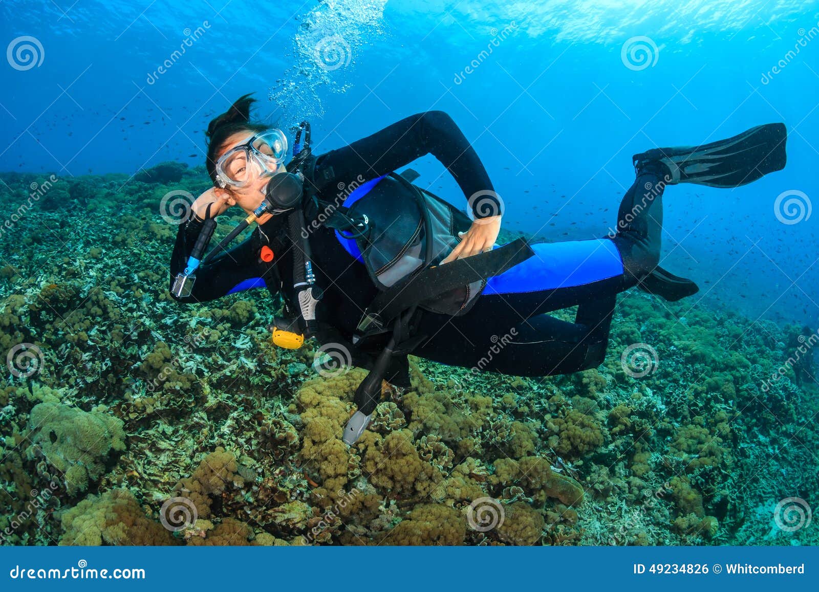 Happy Female Scuba Diver stock photo. Image of girl, dive - 49234826
