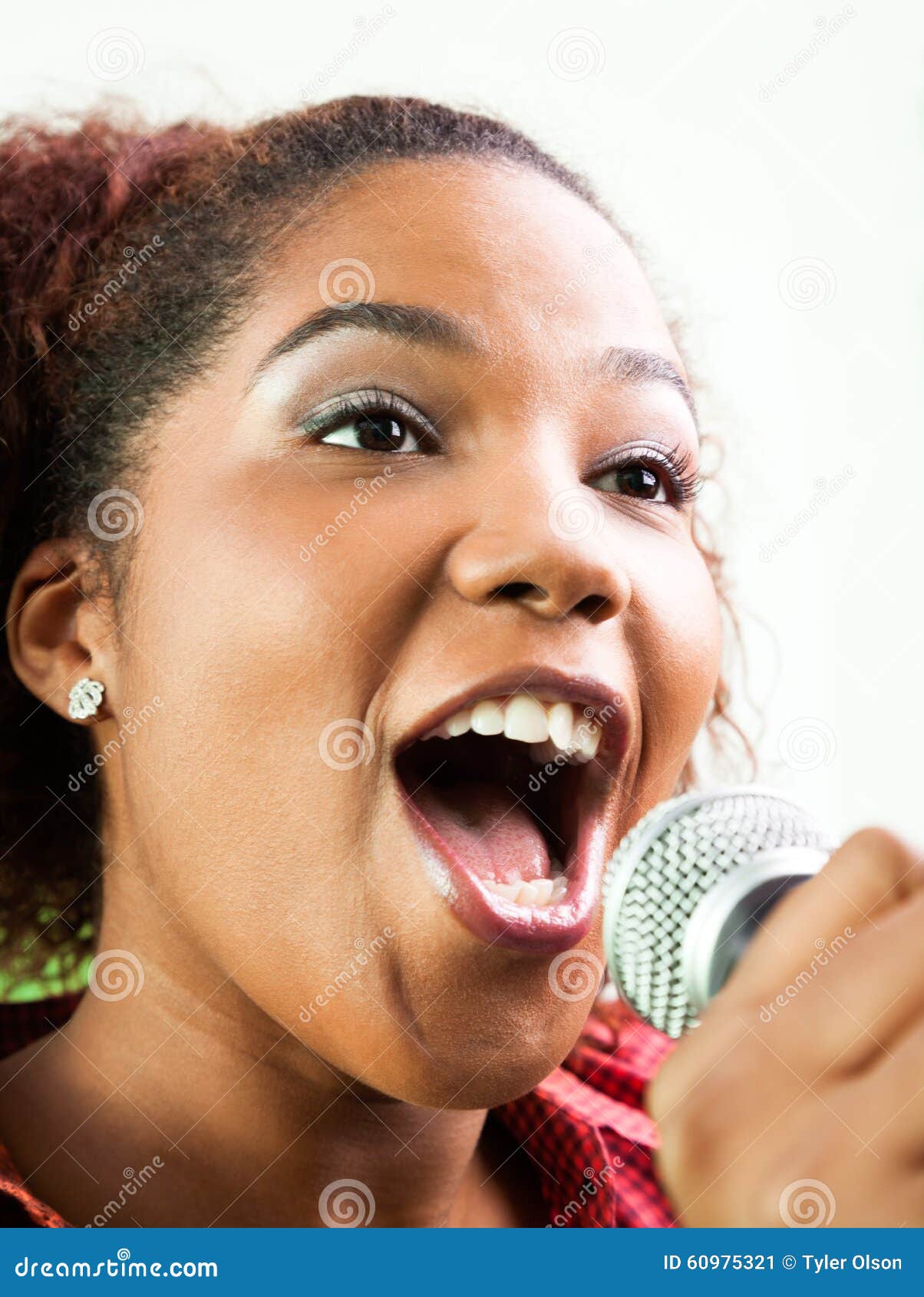 Happy Female Singer Performing in Recording Studio Stock Image - Image ...