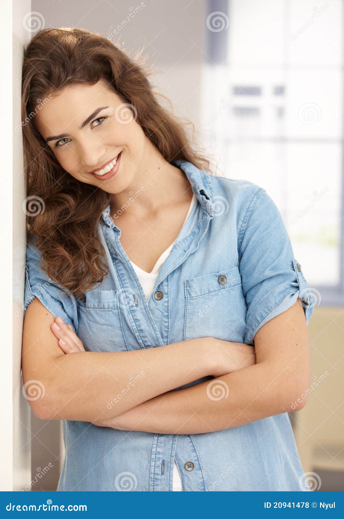 Happy Female Smiling Arms Crossed Stock Photo - Image of camera, face ...