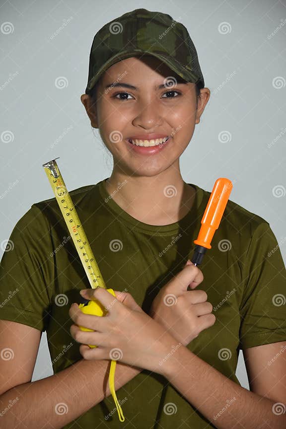 A Happy Female Soldier with Tools Stock Image - Image of service, force ...