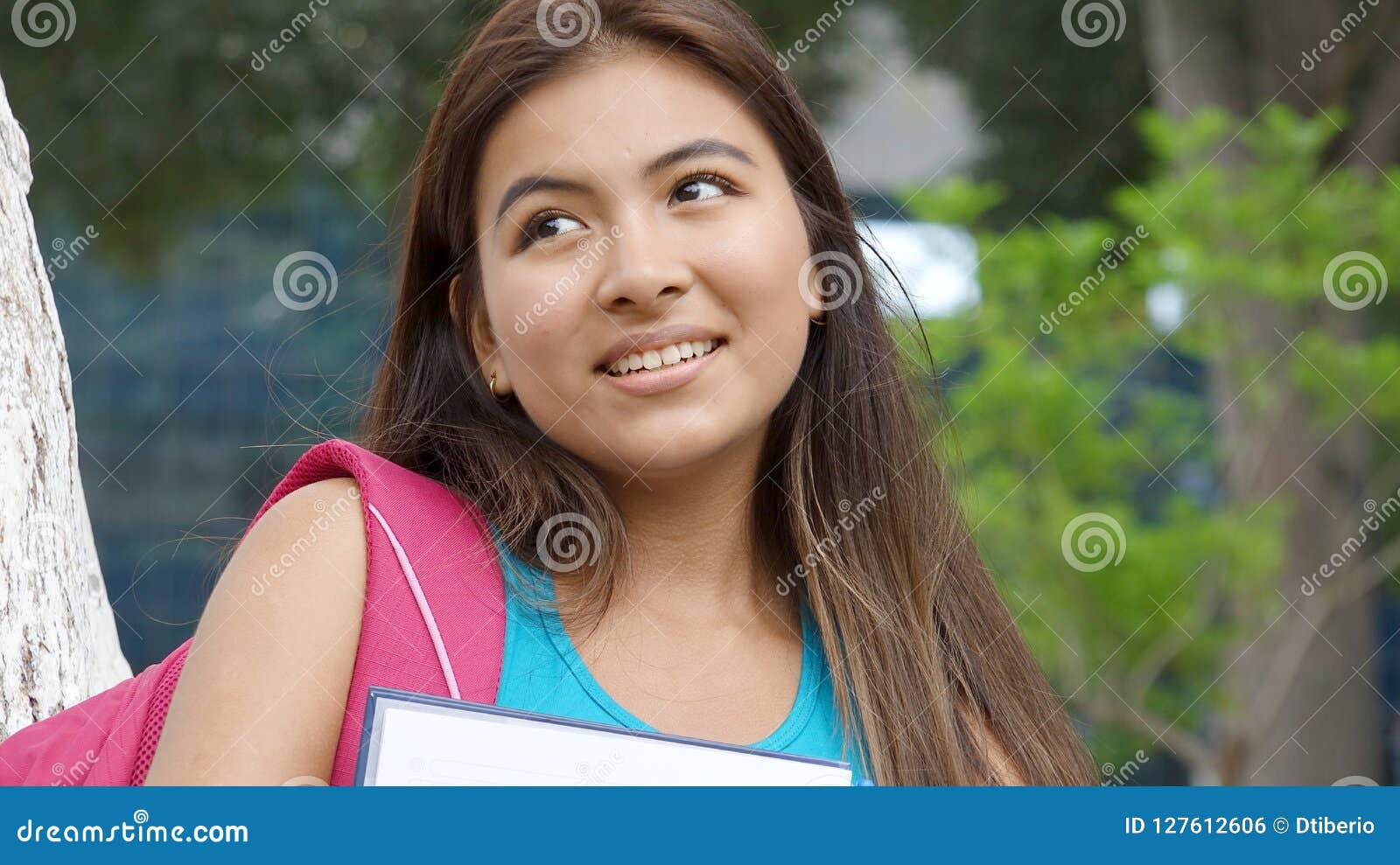 Happy Female Student stock photo. Image of smile, college - 127612606