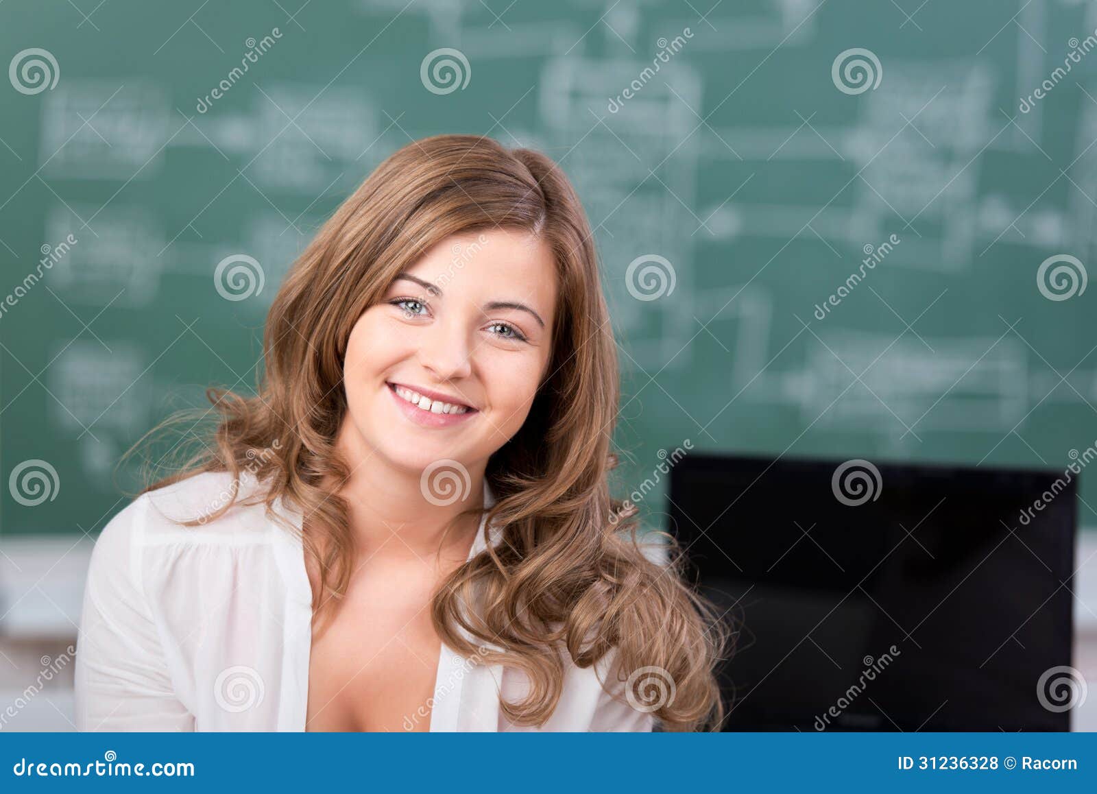 Happy Female Student in Classroom Stock Photo - Image of college ...