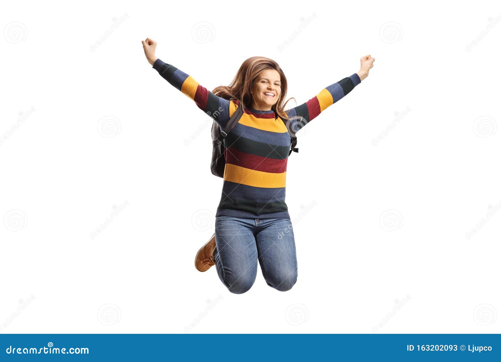 Happy Female Student Jumping Stock Image - Image of jump, friendly ...