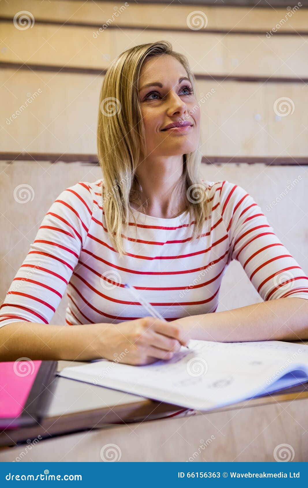 Happy Female Student Looking Up Stock Image - Image of higher, look ...