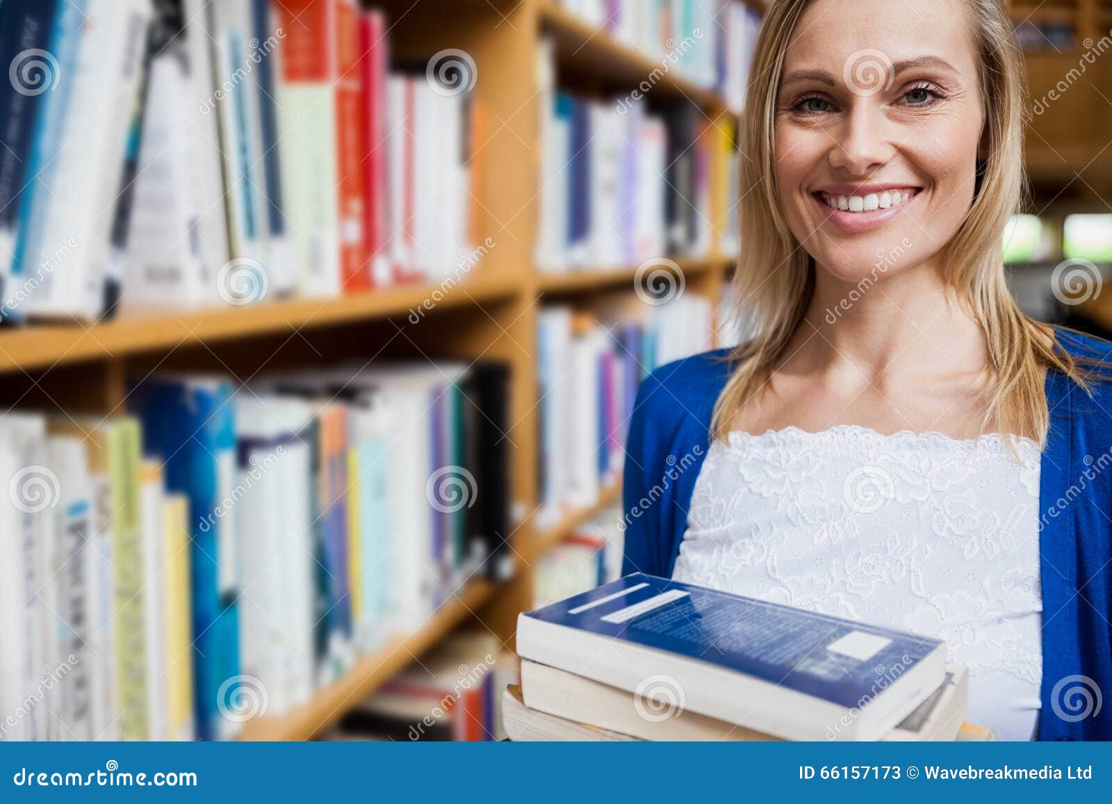 Happy Female Student Taking Books in the Library Stock Image - Image of ...