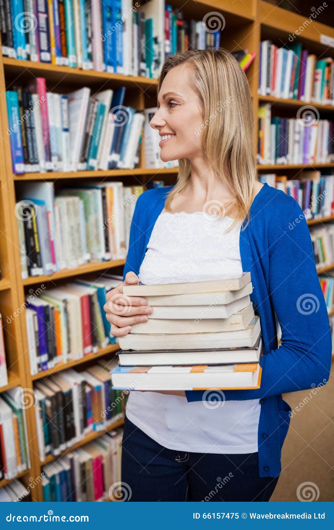 Happy Female Student Taking Books in the Library Stock Image - Image of ...