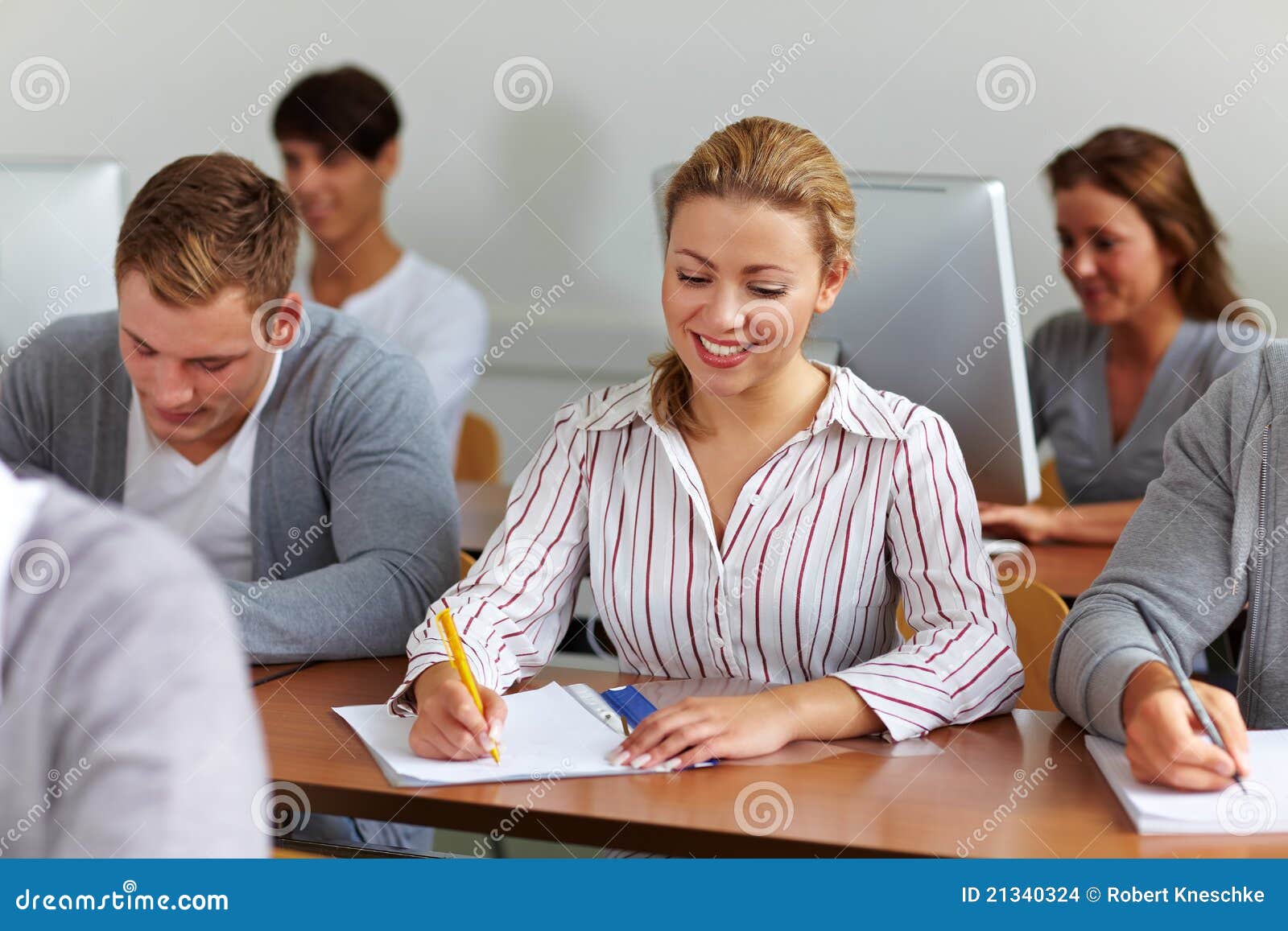 Happy Female Student Taking Notes Stock Photo - Image of student, pupil ...