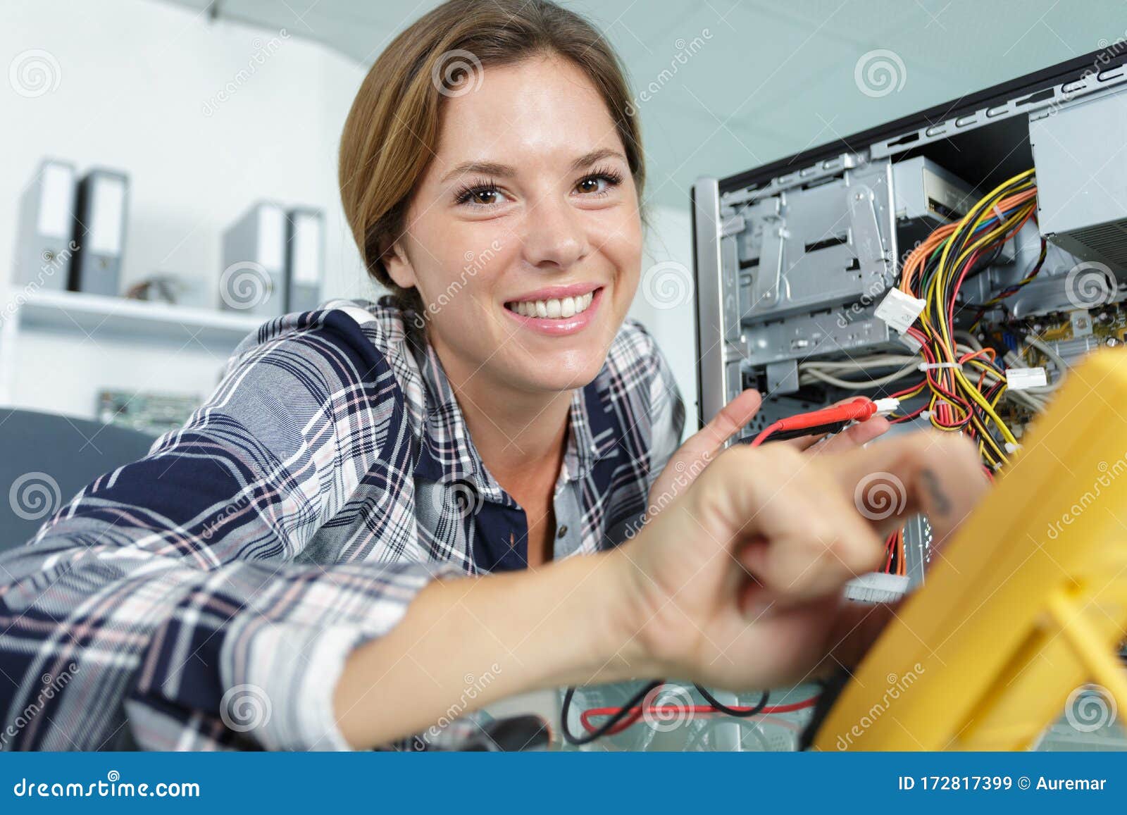 Happy Female Technician Fixing Pc Stock Image - Image of accuracy ...
