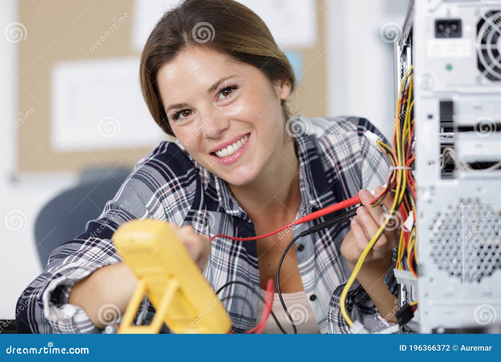Happy Female Technician Repairing Computer Stock Photo - Image of ...