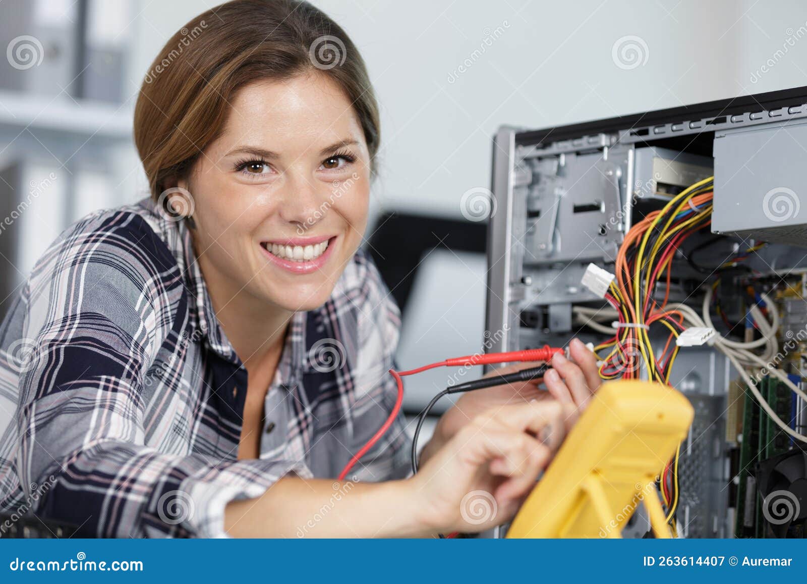 Happy Female Technician Repairing Computer Stock Image - Image of ...