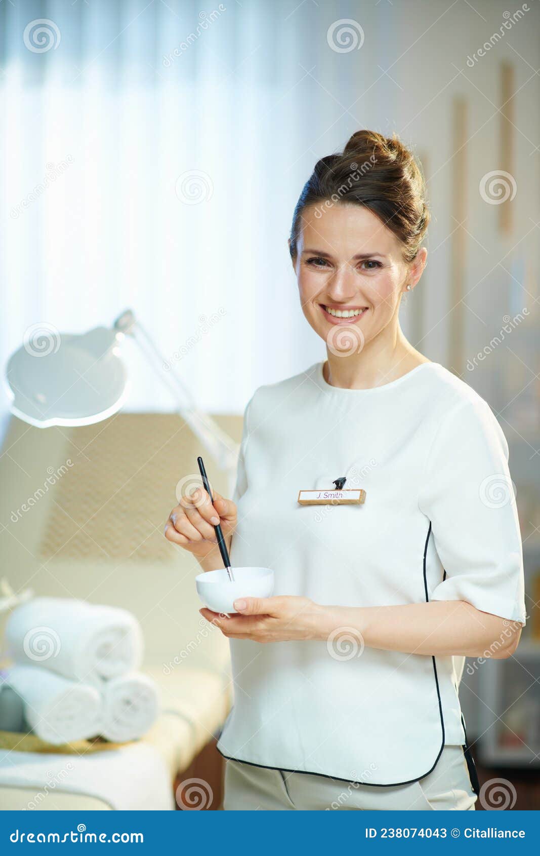 Happy Female Worker in Modern Beauty Studio Working Stock Image - Image ...