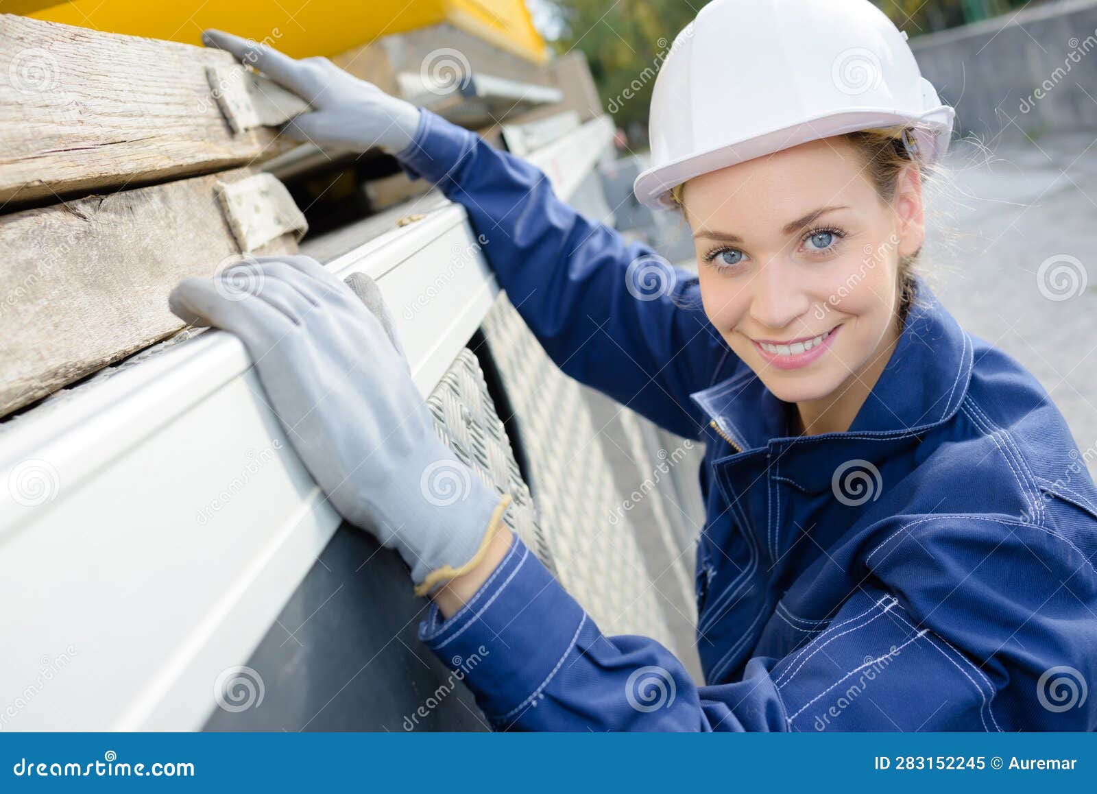 Happy Female Worker Outdoors Stock Image - Image of building, concept ...