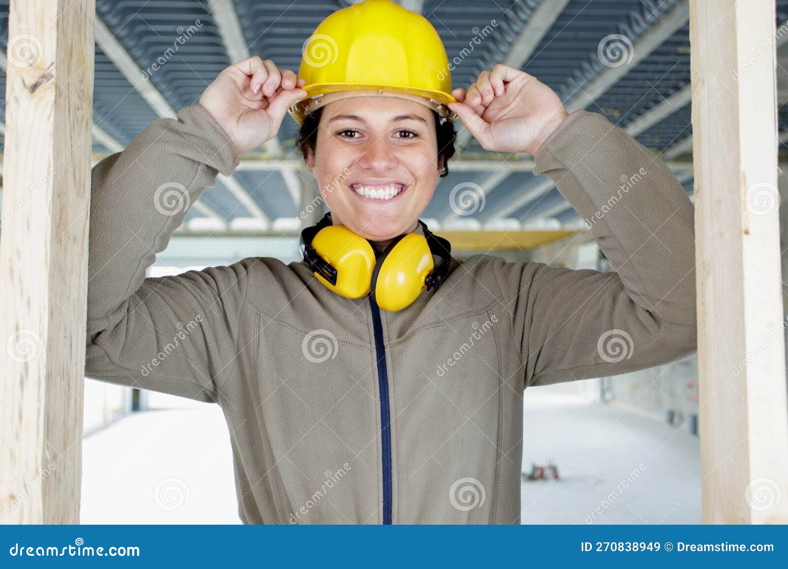 Happy Female Worker with Protective Equipment Stock Image - Image of ...