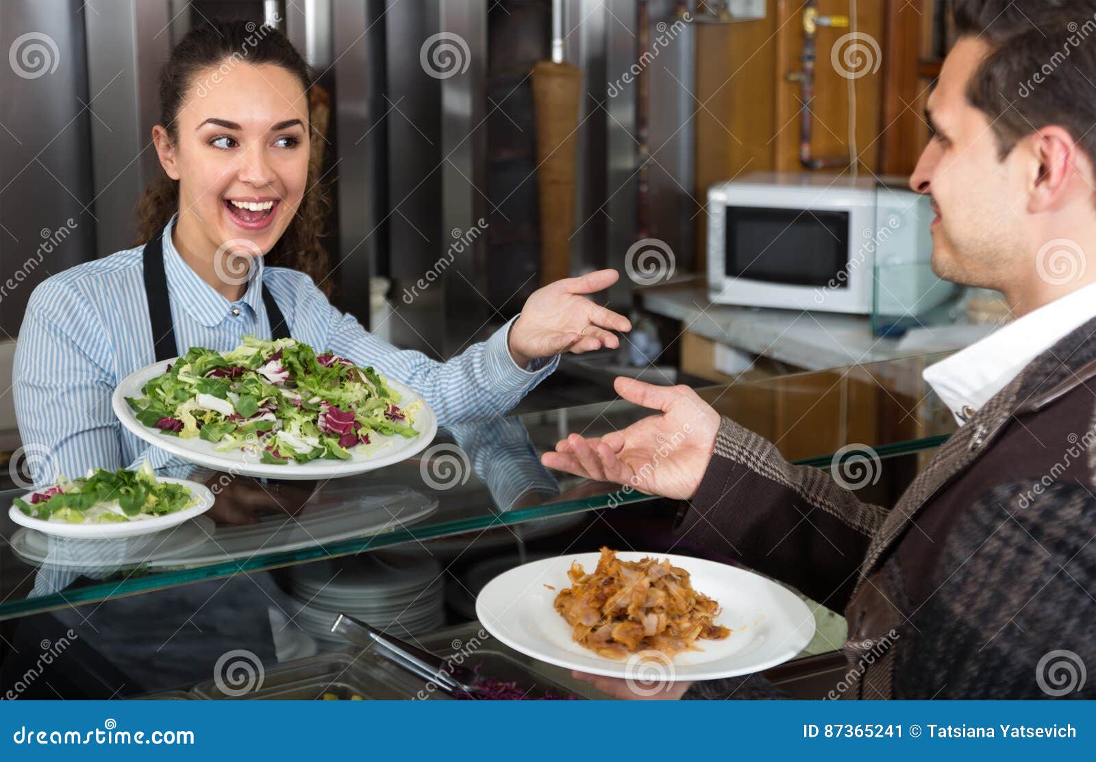 Happy Female Worker Serving Customer with Smile Stock Image - Image of ...