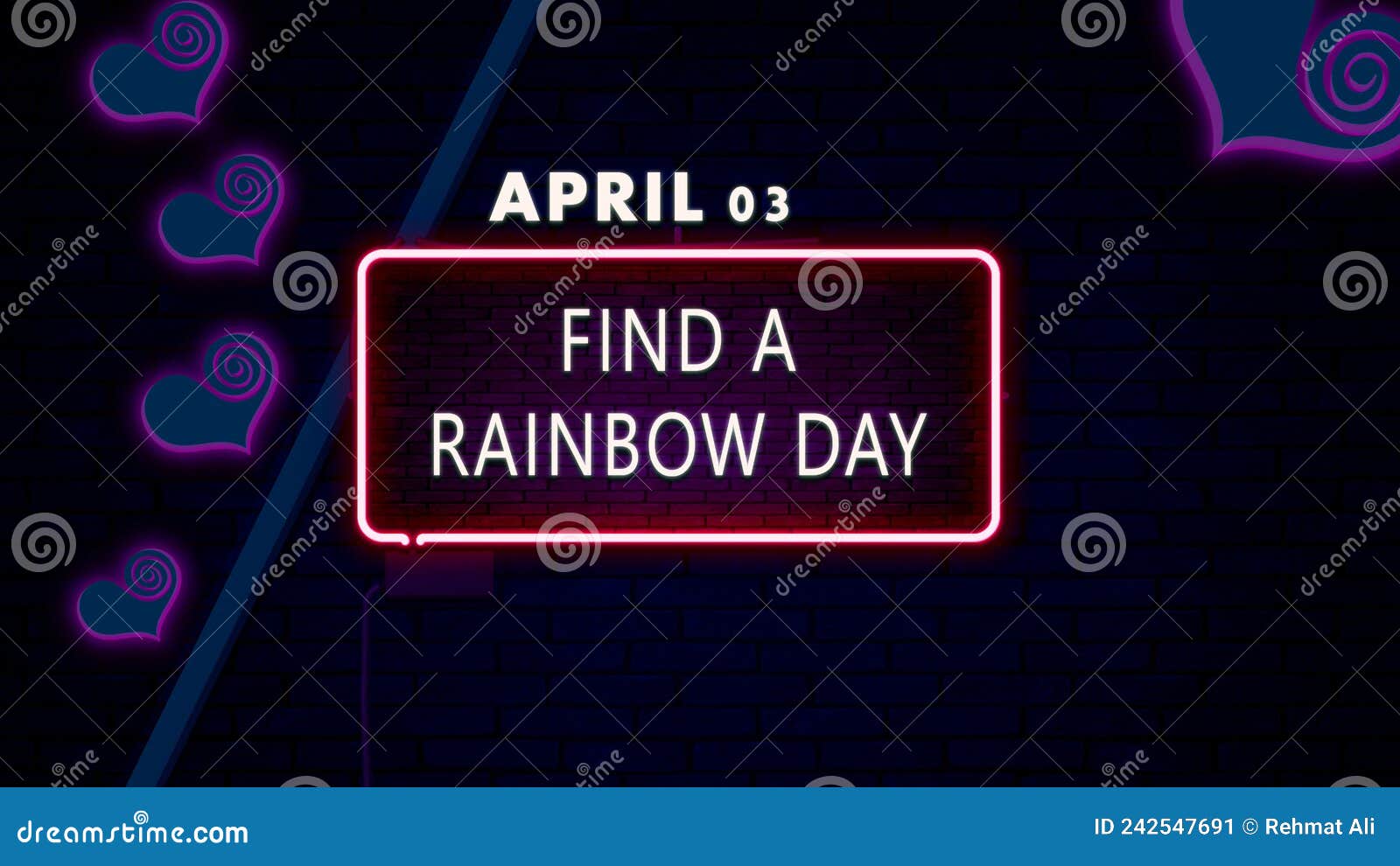 03 April Find A Rainbow Day Neon Text Effect On Bricks Background