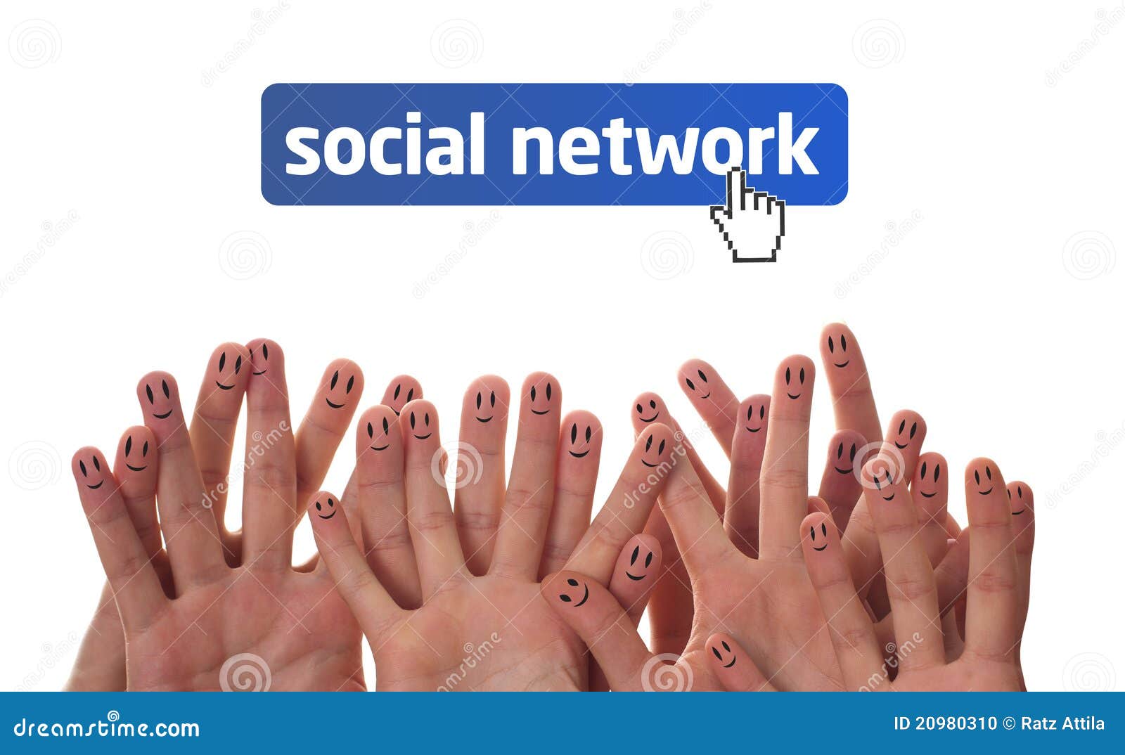 Happy Finger Faces As Social Network Stock Photo - Image of network ...