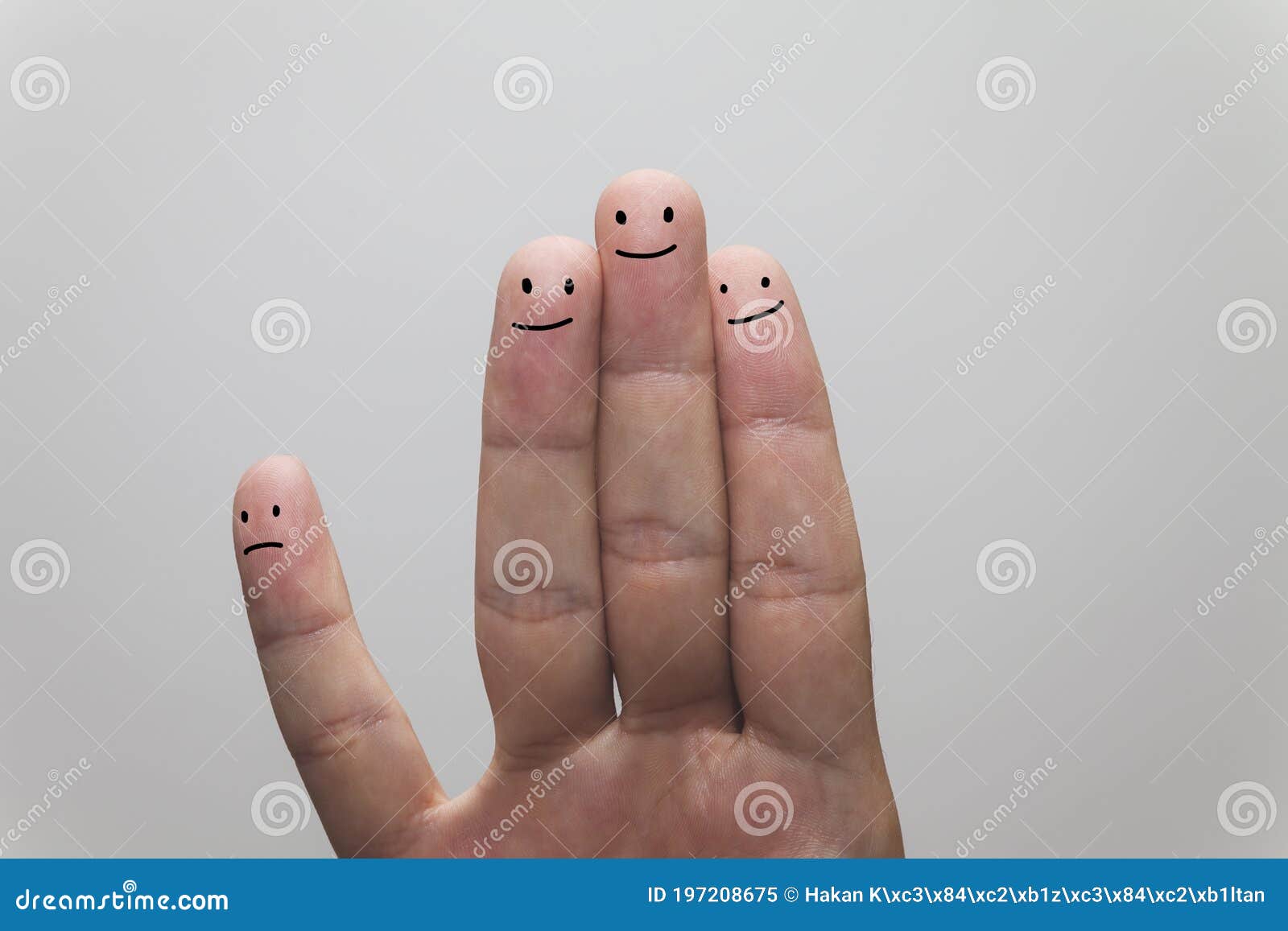 Happy Finger Group, One is Separated from the Others, Sad Stock Image ...