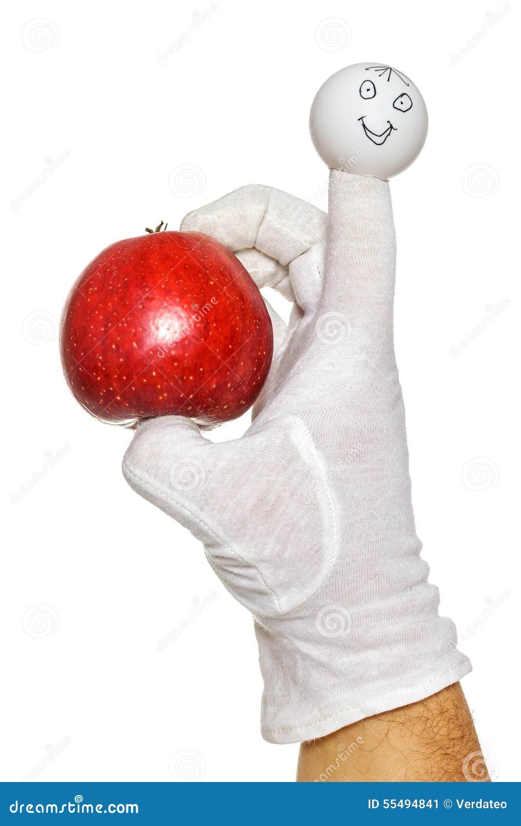 Happy Finger Puppet Holding Red Apple Stock Image - Image of food ...