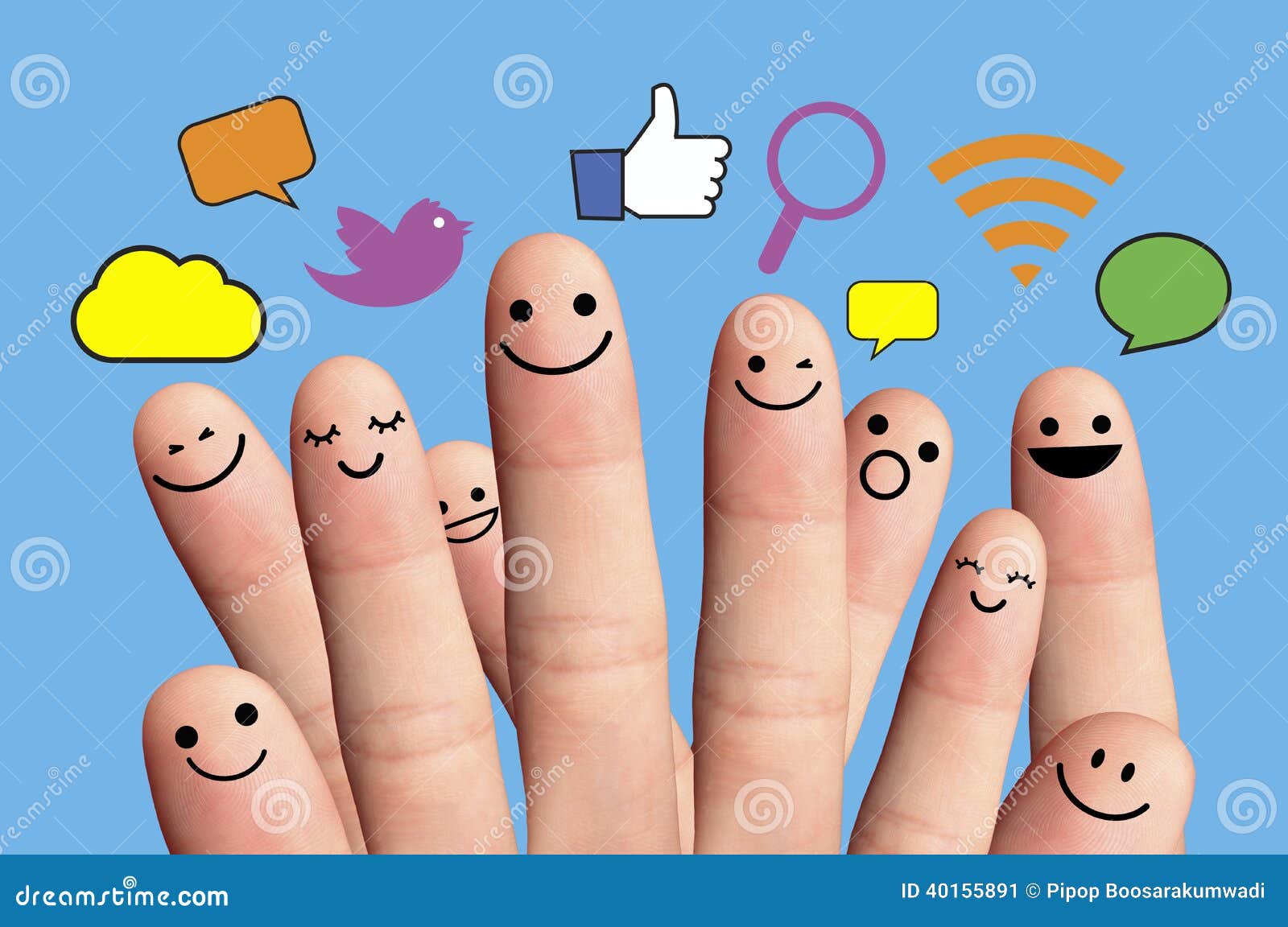 Happy Finger Smileys with Social Network Sign. Editorial Photo - Image ...
