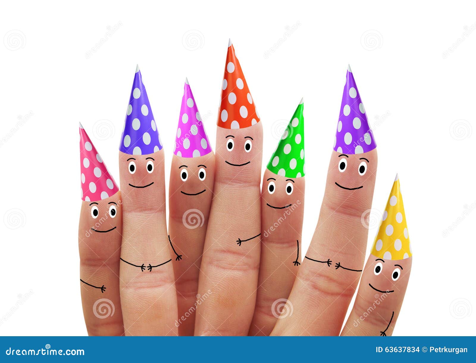 Happy Fingers in Multicolored Caps on a White Background Stock Photo ...