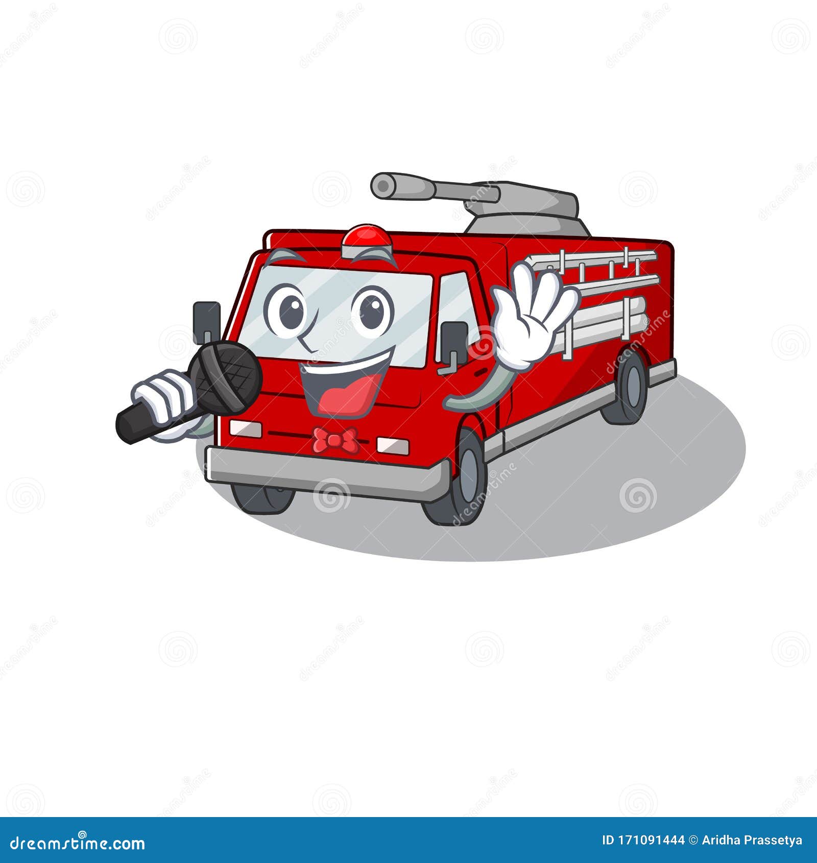 Happy Fire Truck Singing on a Microphone Stock Vector - Illustration of ...