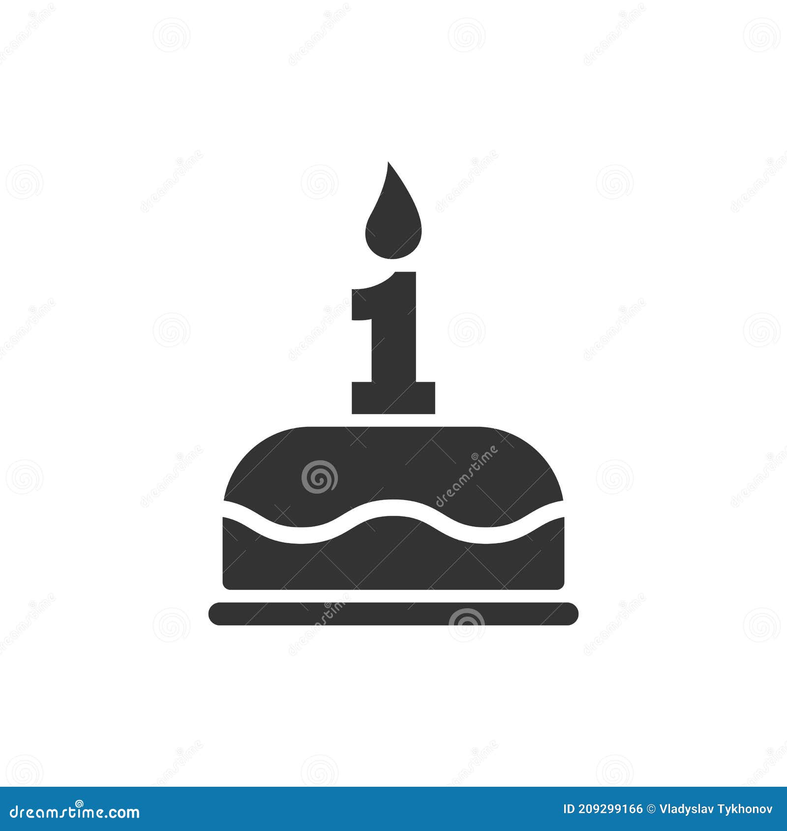 Happy First Birthday Icon. Cake with a Candle in the Form of the Number ...