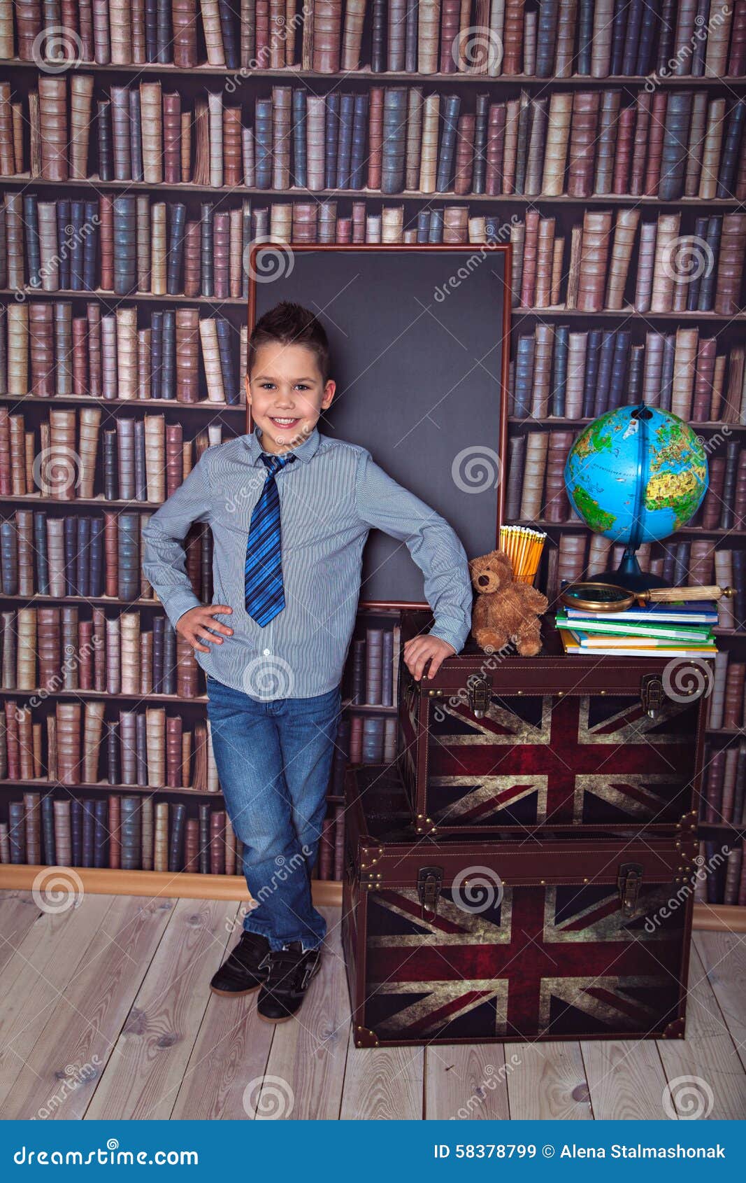Happy First-grader with a Board Stock Image - Image of classroom, child ...