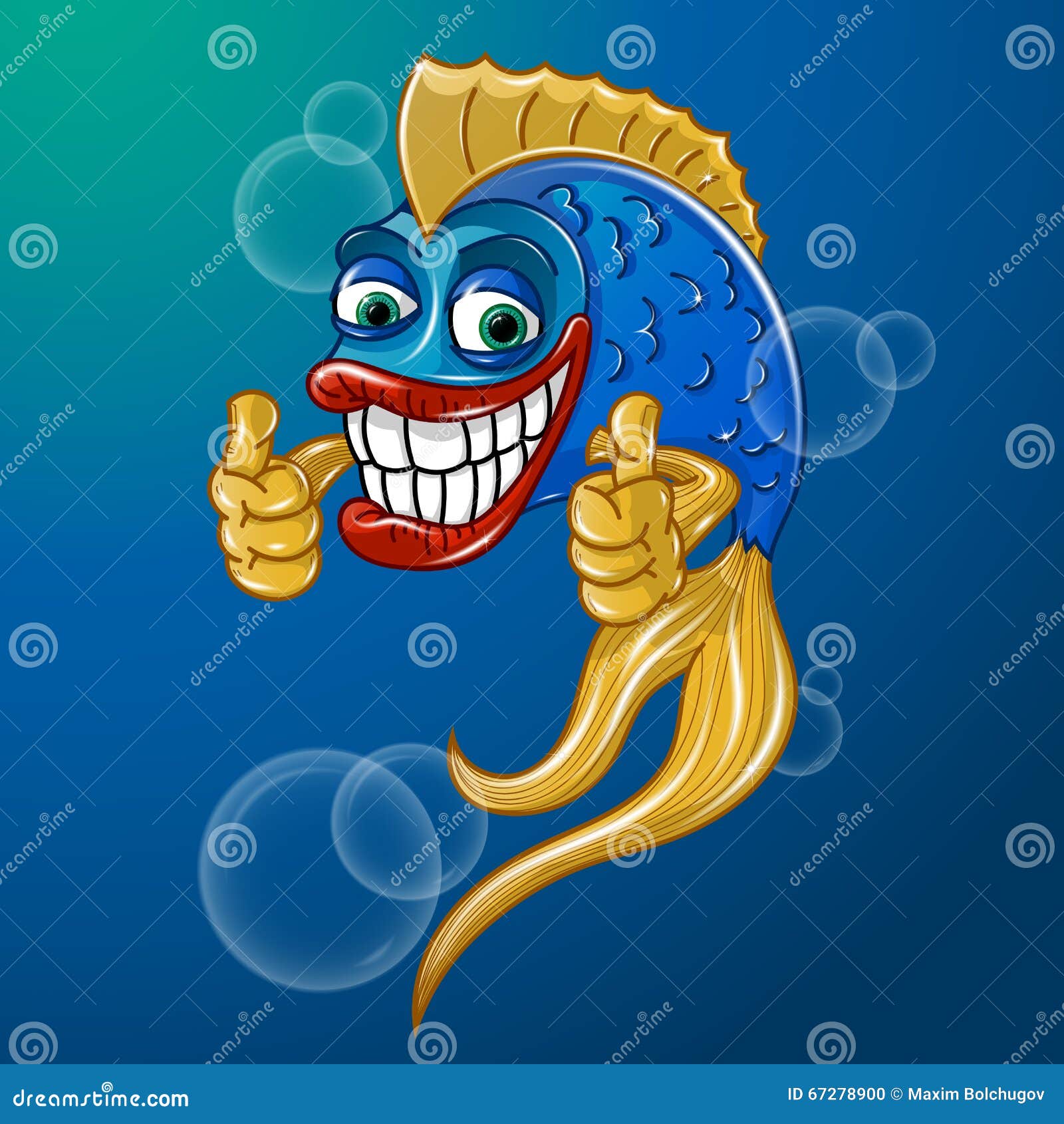 Happy Fish, Smile Bottom Bubble Stock Vector - Illustration of blue ...