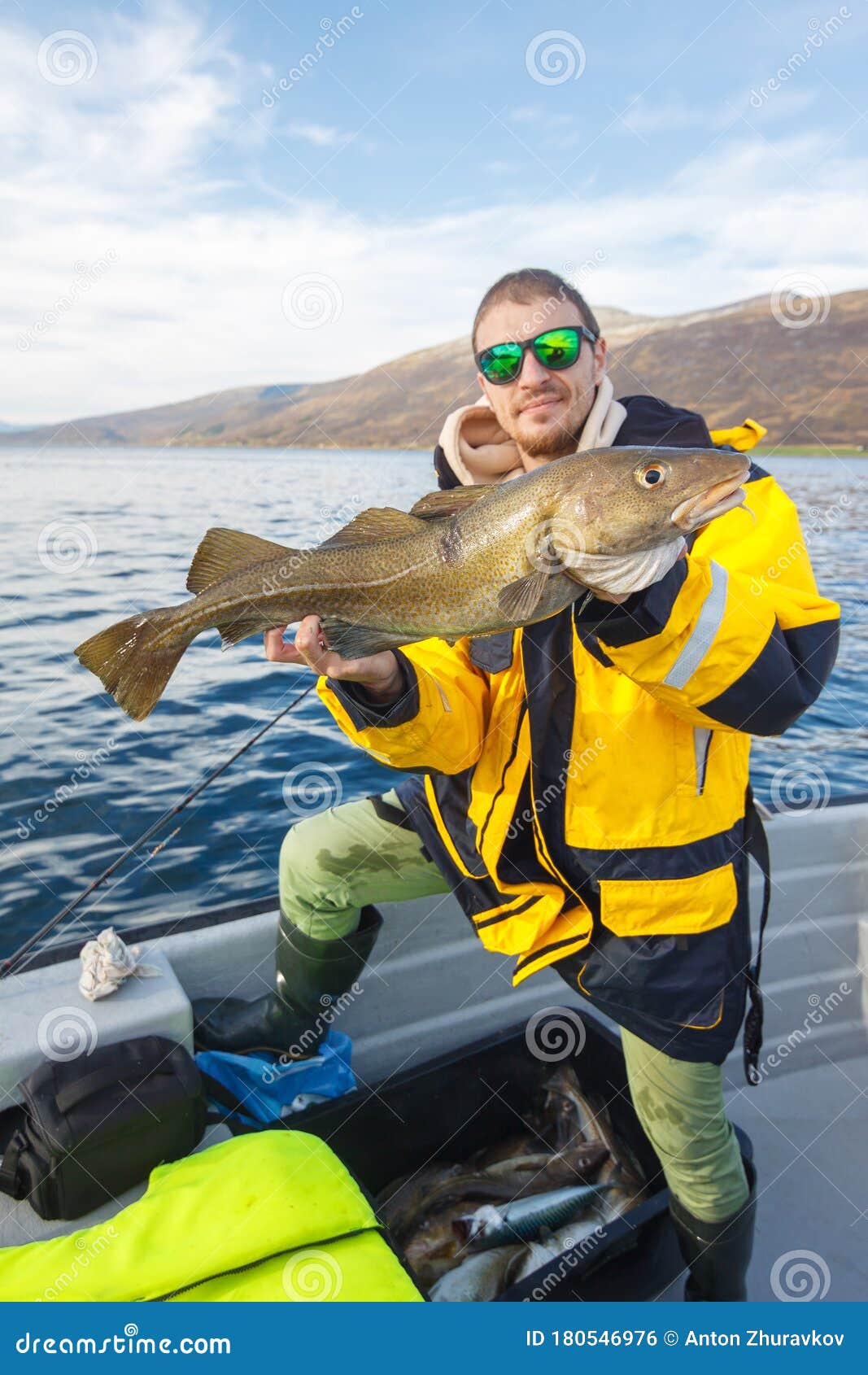 Happy Fisherman with Cod Fish in Hands Stock Photo - Image of codfish ...