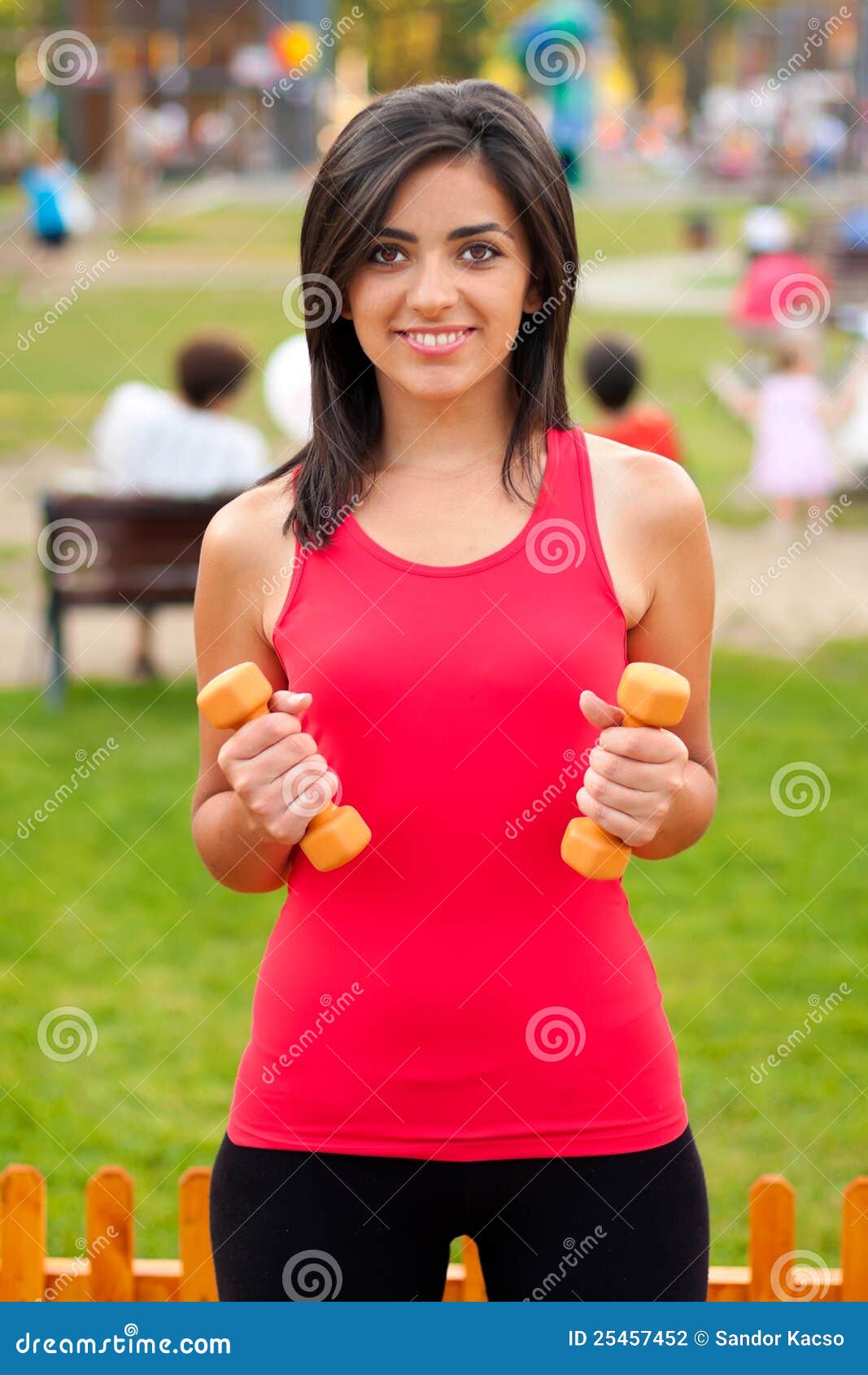 Happy and Fit Girl Working Out with Barbells Stock Photo - Image of ...