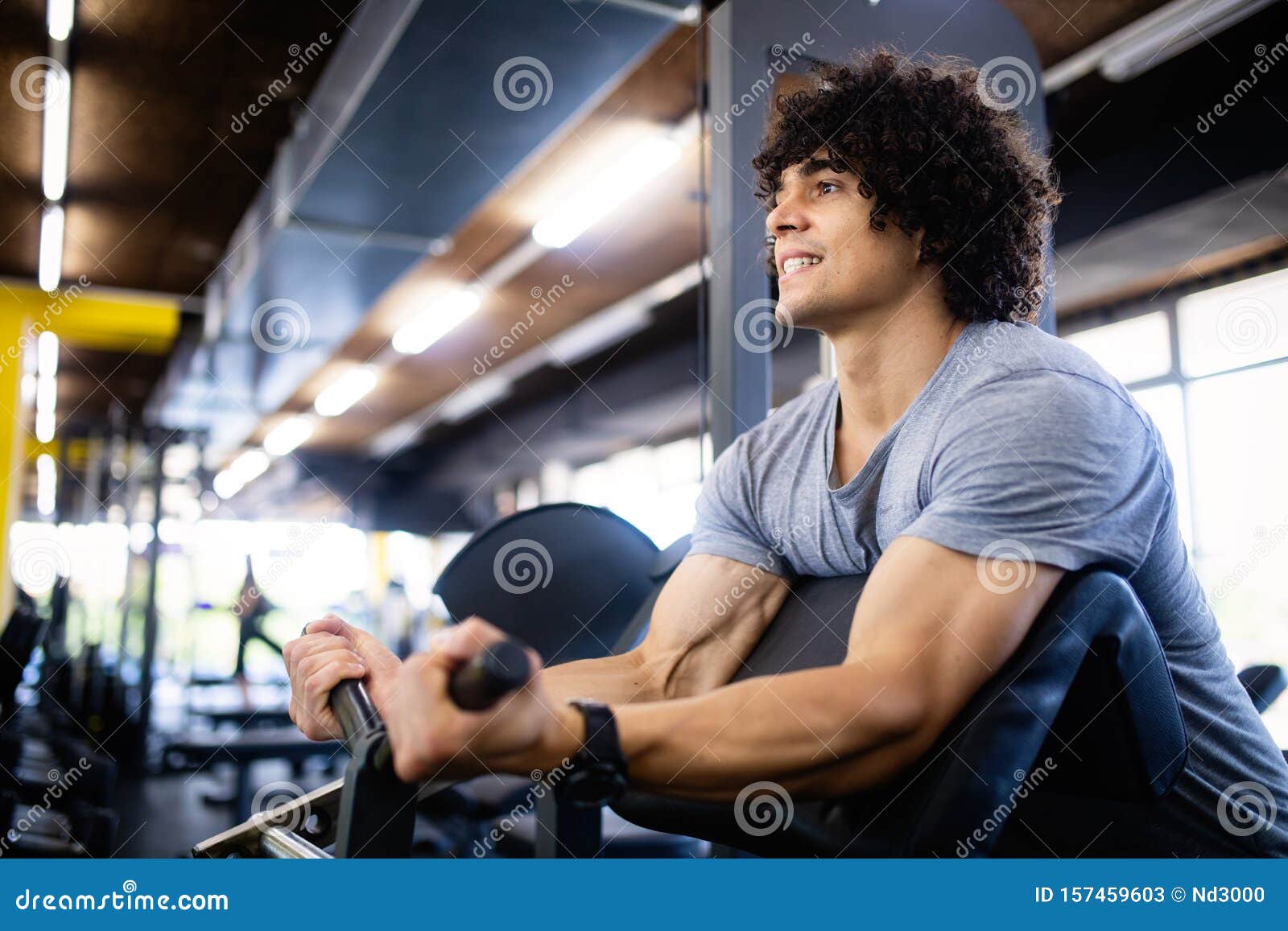 Handsome Happy Fit Man Doing Exercises in Gym Stock Image - Image of ...