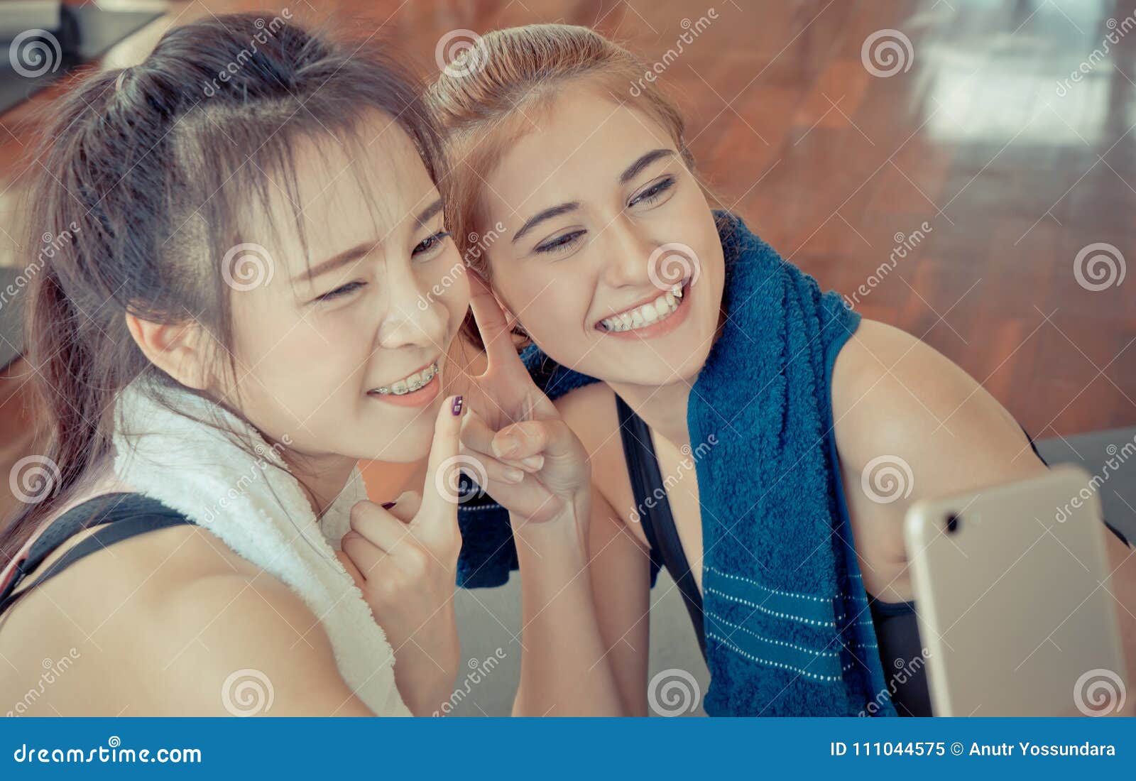 Happy Fitness Friend Partner is Taking Selfie in Fitness Gym Stock ... Happy Fitness Friend Partner is Taking Selfie in Fitness Gym Stock ...