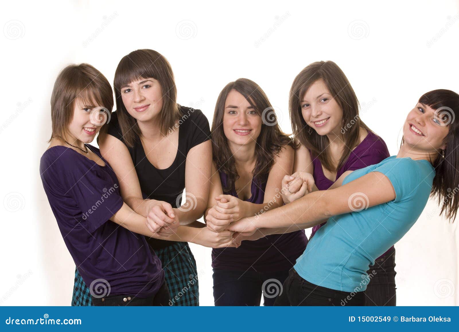 Happy five young friends stock image. Image of female - 15002549