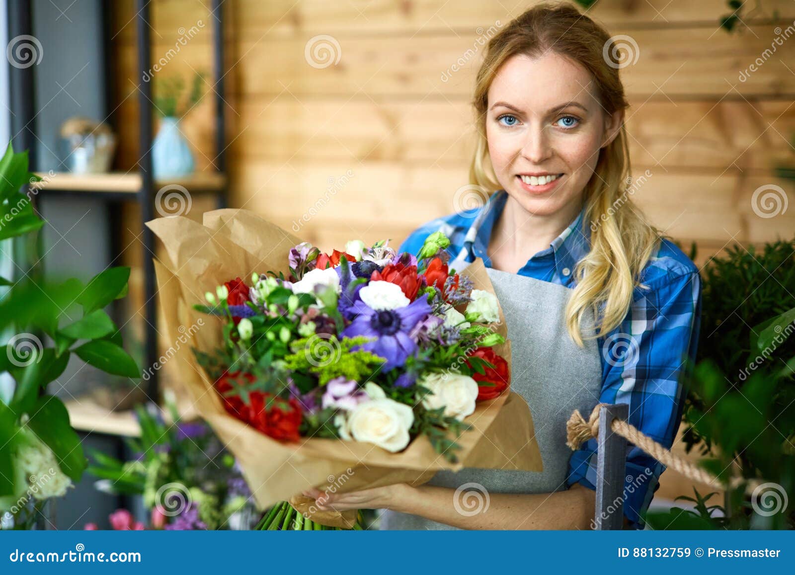 Happy florist stock image. Image of bloom, plants, smiley - 88132759