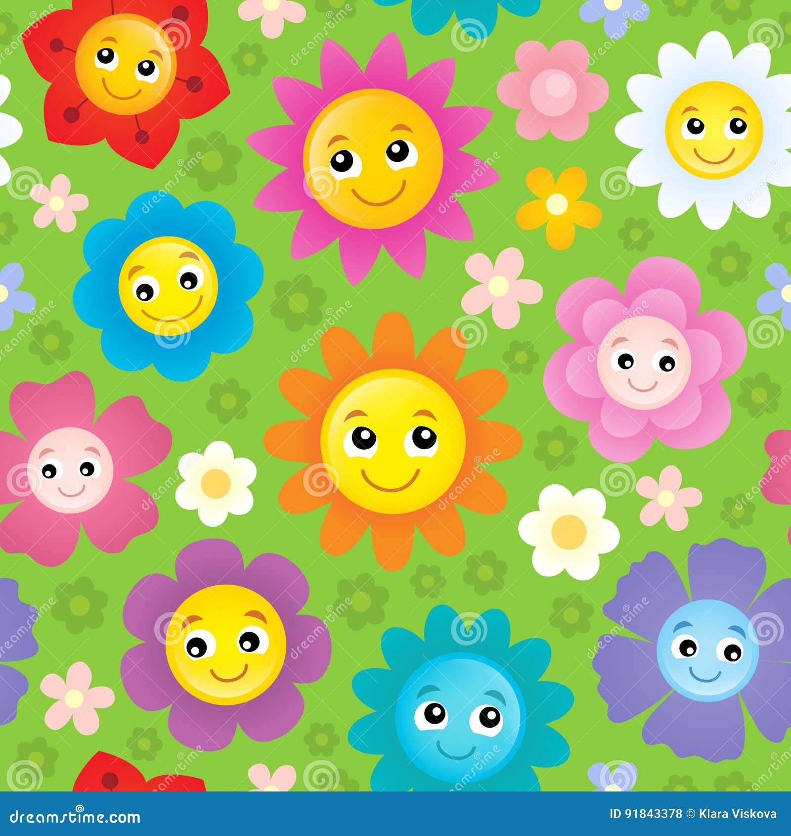 Happy Flower Heads Seamless Background 1 Stock Vector - Illustration of ...
