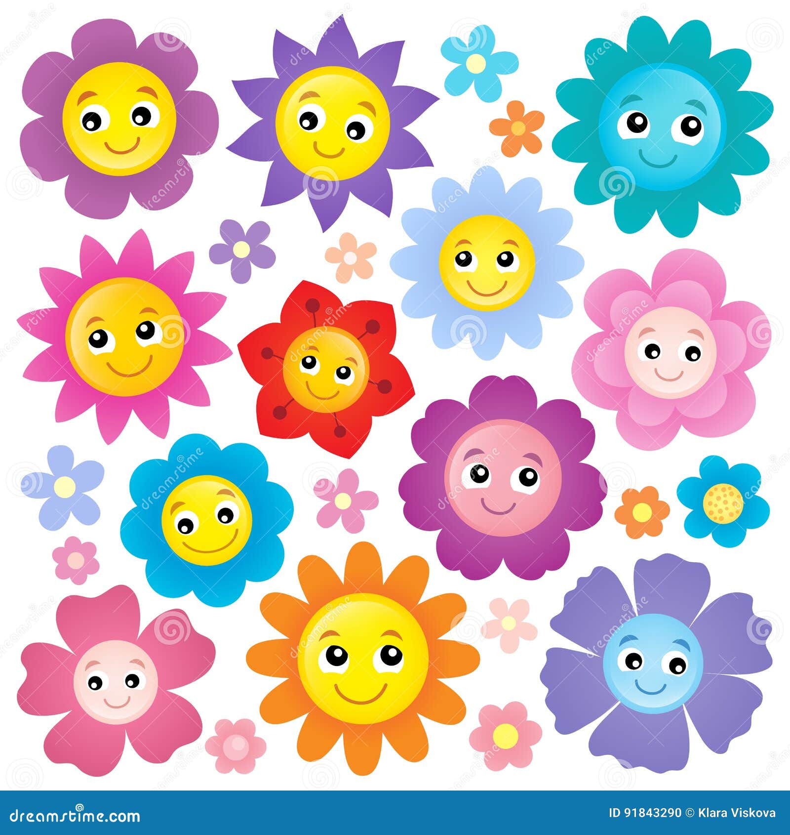 Happy Flower Heads Theme Set 1 Stock Vector - Illustration of nature ...