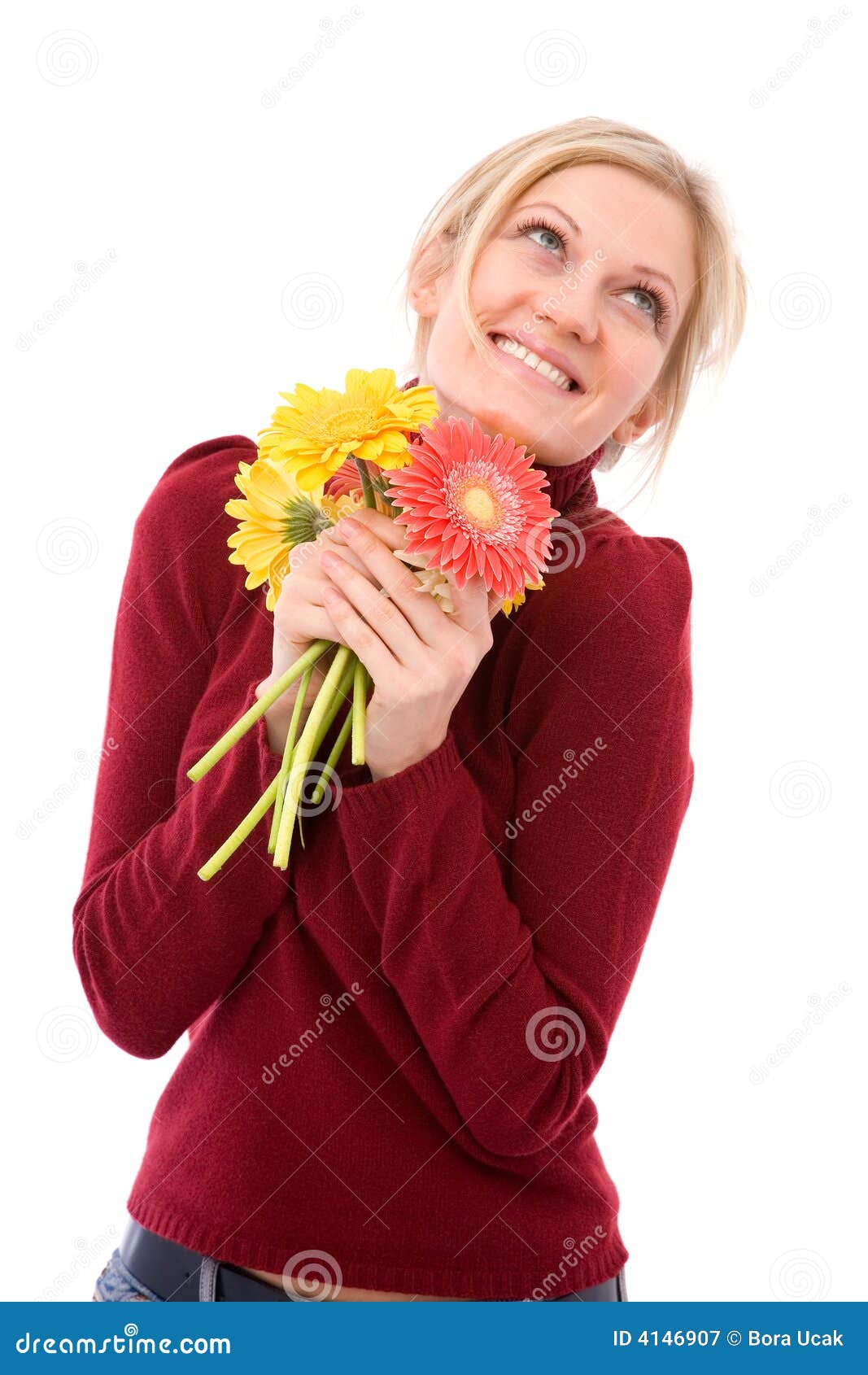 Happy with flowers stock image. Image of female, girl - 4146907