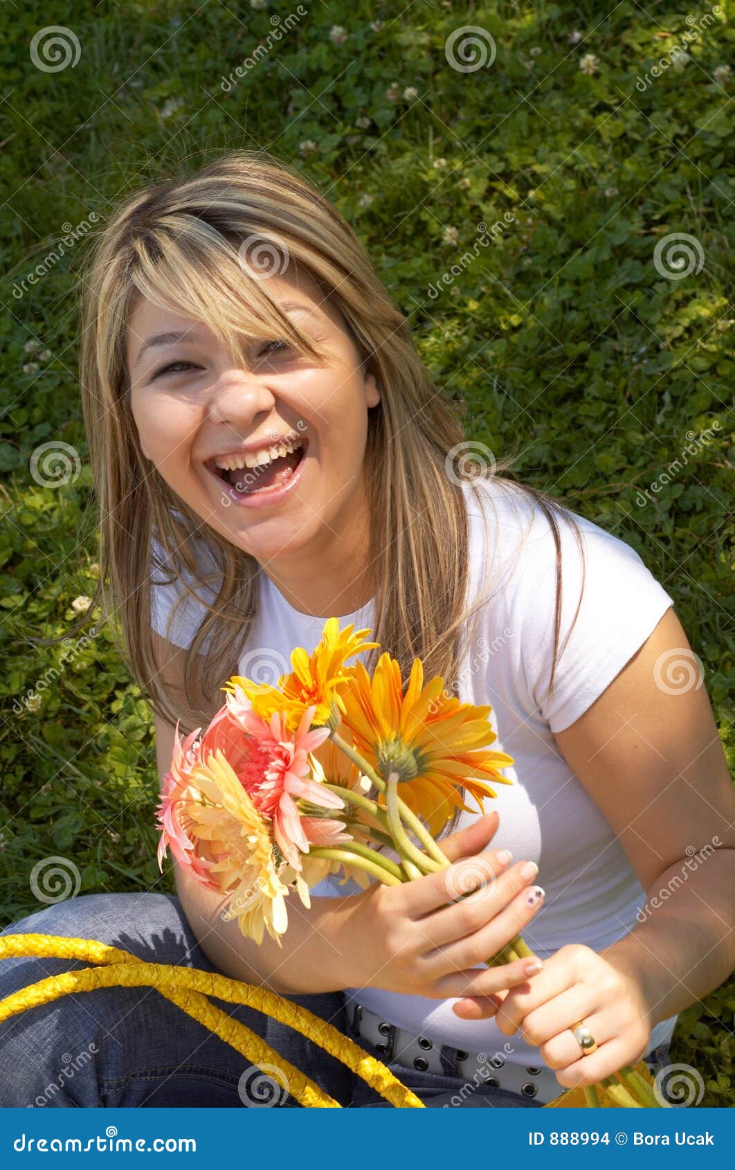 Happy with flowers stock photo. Image of full, females - 888994
