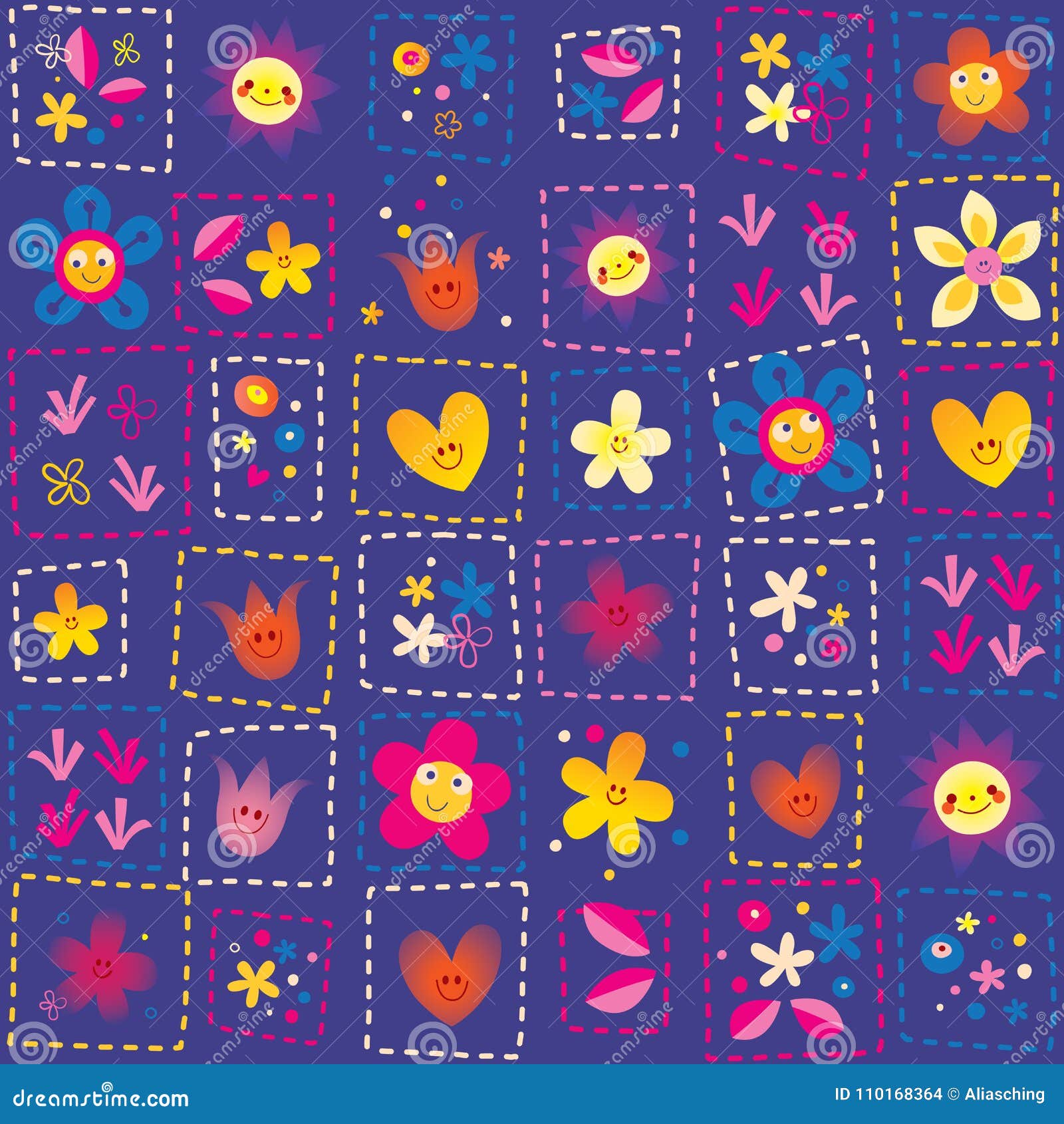 Happy flowers pattern stock vector. Illustration of kids - 110168364
