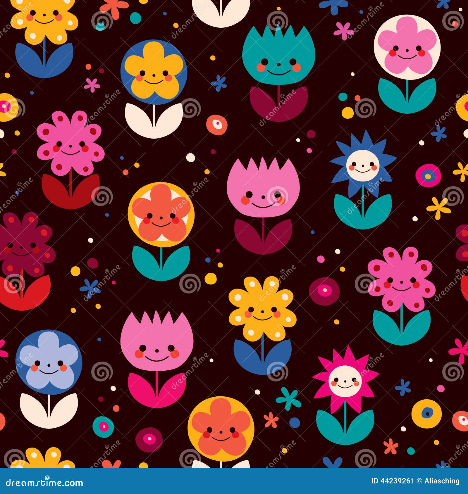 Happy flowers pattern stock vector. Illustration of background - 44239261