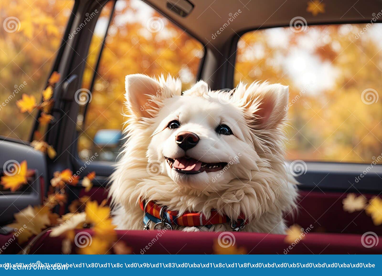 Happy Fluffy White Dog in the Car Window Smiling. Ai Generative Stock ...