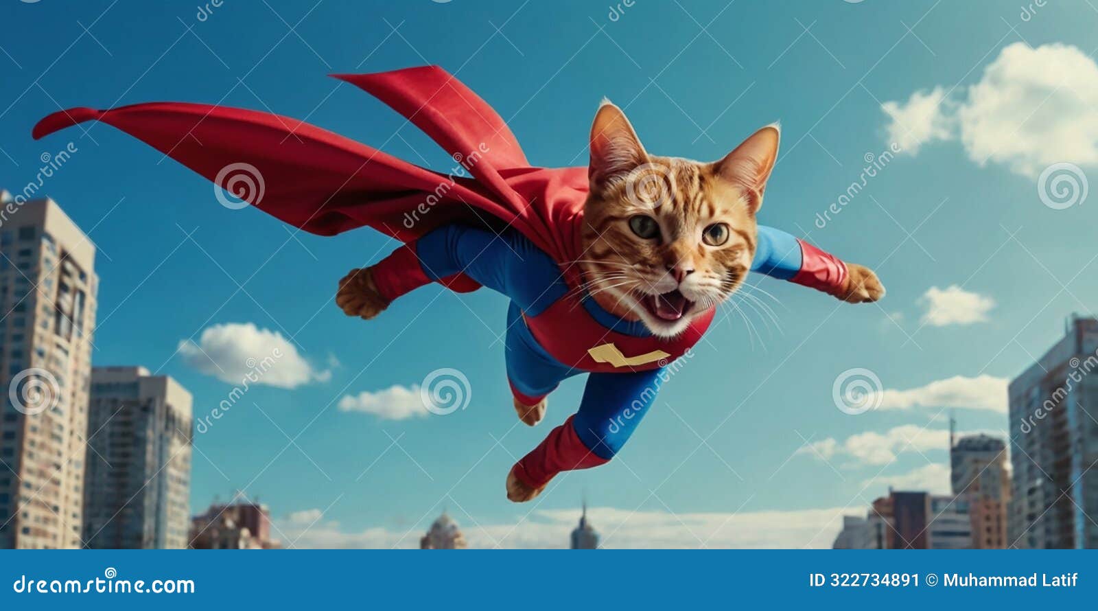 Happy Flying Cat Using Superhero Wear Royalty-Free Stock Photo ...