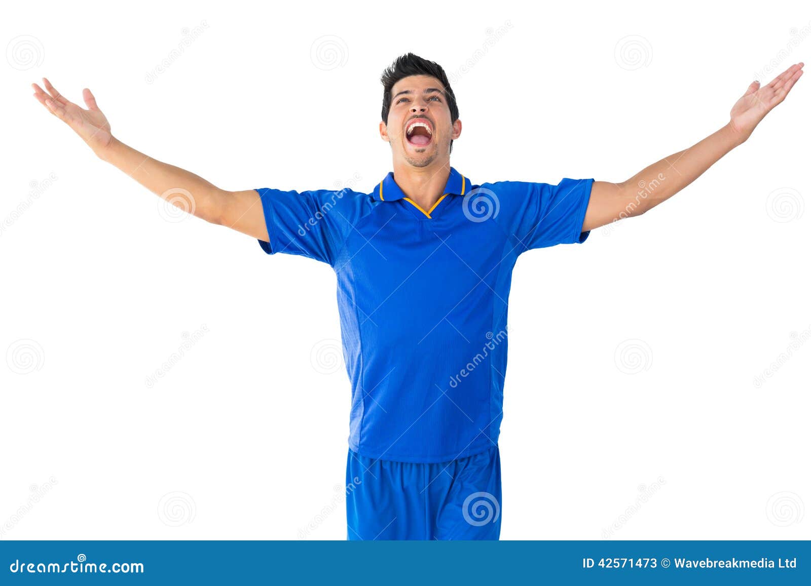 Happy Football Player in Blue Celebrating Stock Image - Image of ...