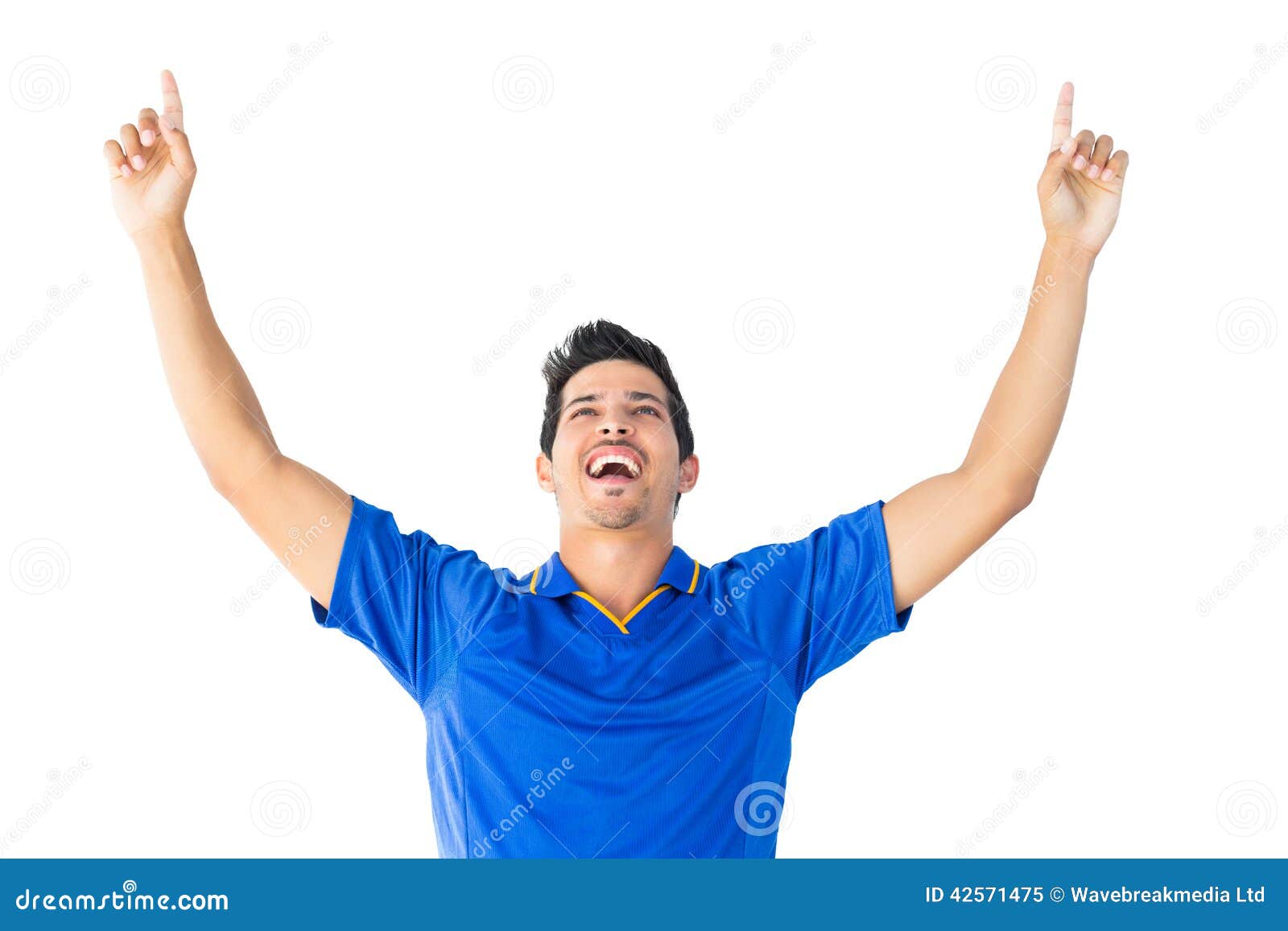 Happy Football Player in Blue Celebrating Stock Image - Image of adult ...