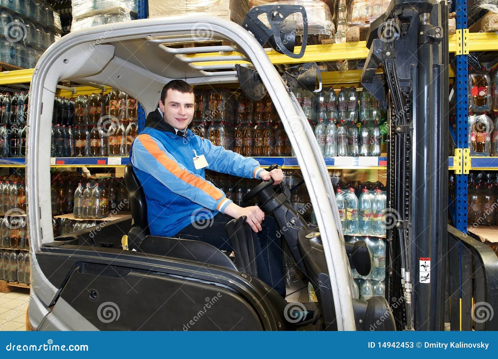 Happy Forklift Worker at Warehouse Stock Image - Image of crate ...