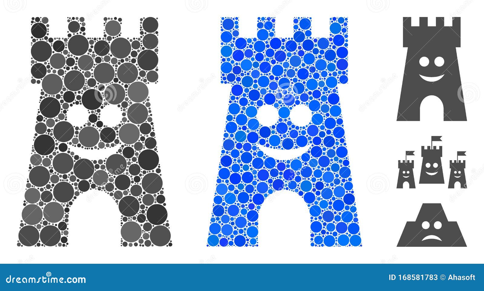 Happy Fort Tower Composition Icon of Spheric Items Stock Vector ...