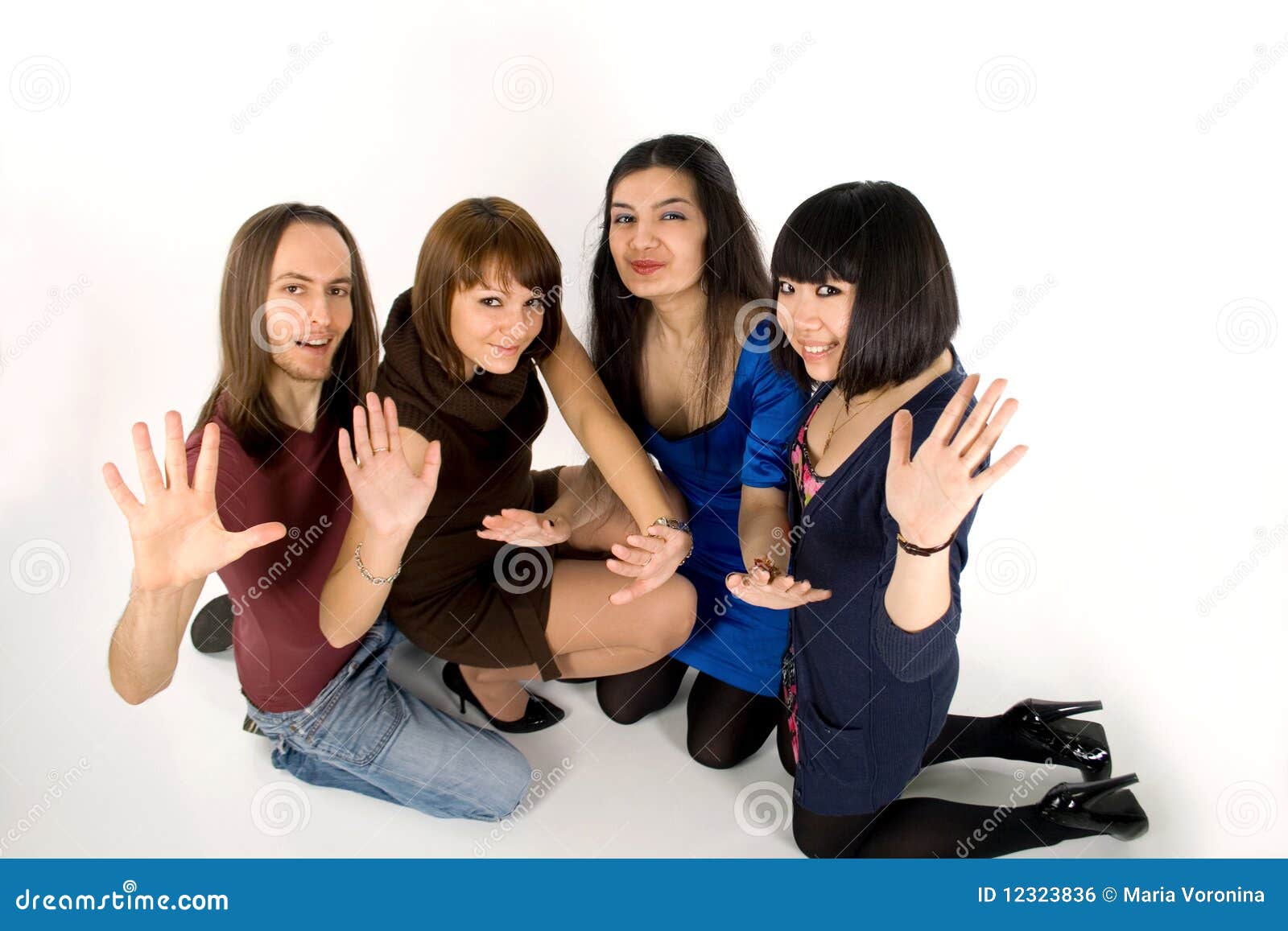 Happy four friends stock photo. Image of ethnic, casual - 12323836