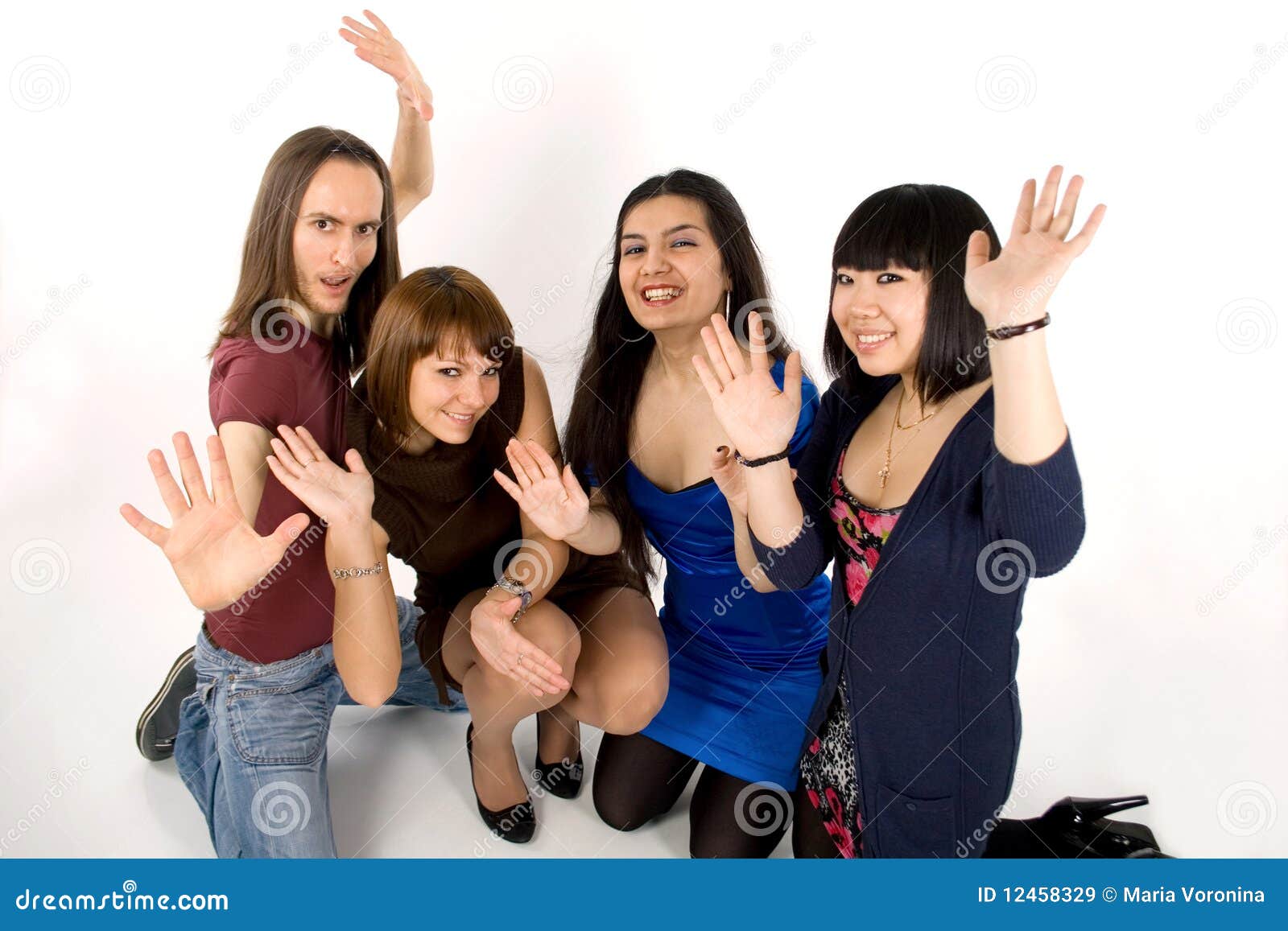 Happy four friends stock image. Image of happiness, greet - 12458329