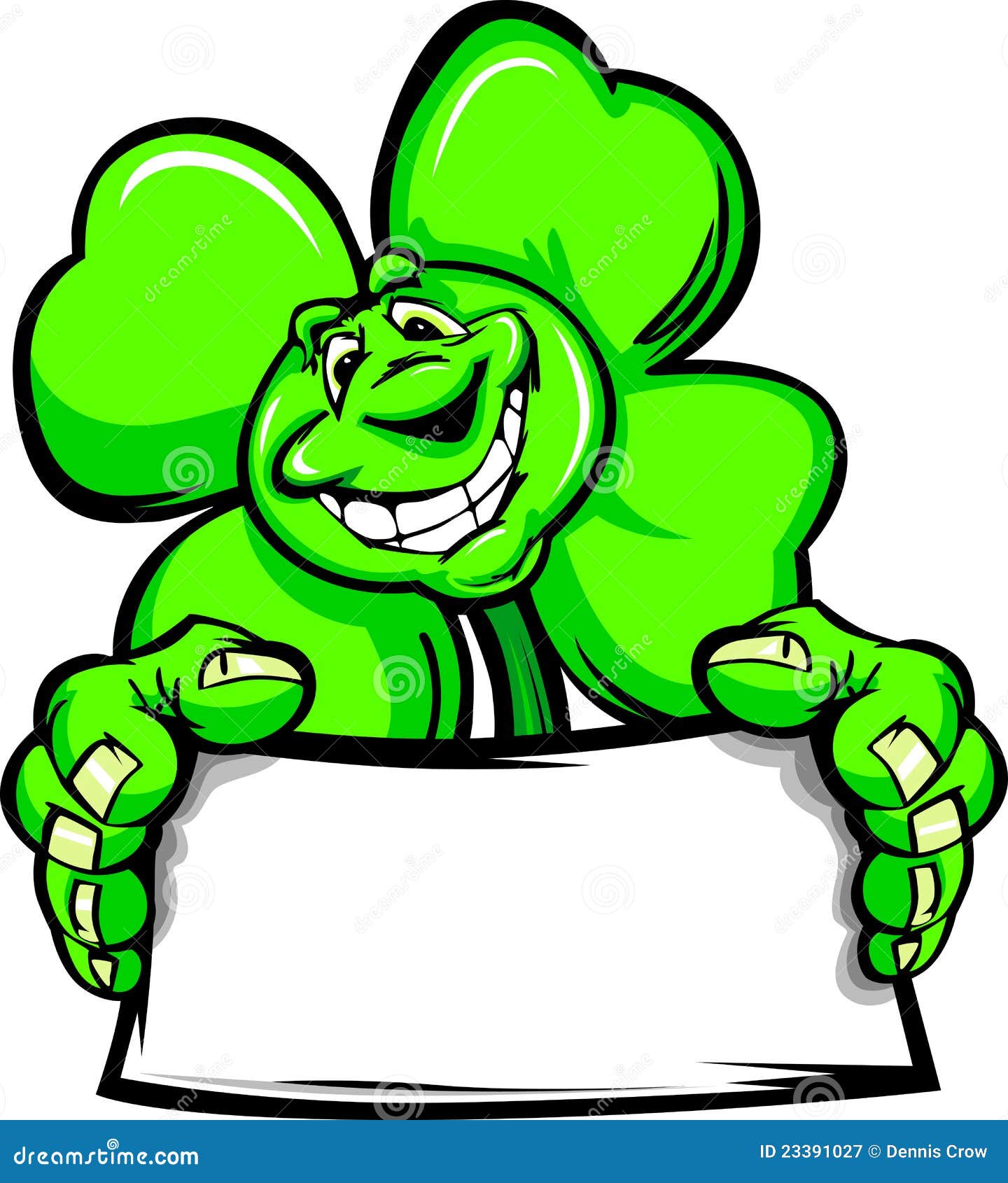 Happy Four Leaf Clover Shamrock Holding a Sign Stock Vector ...