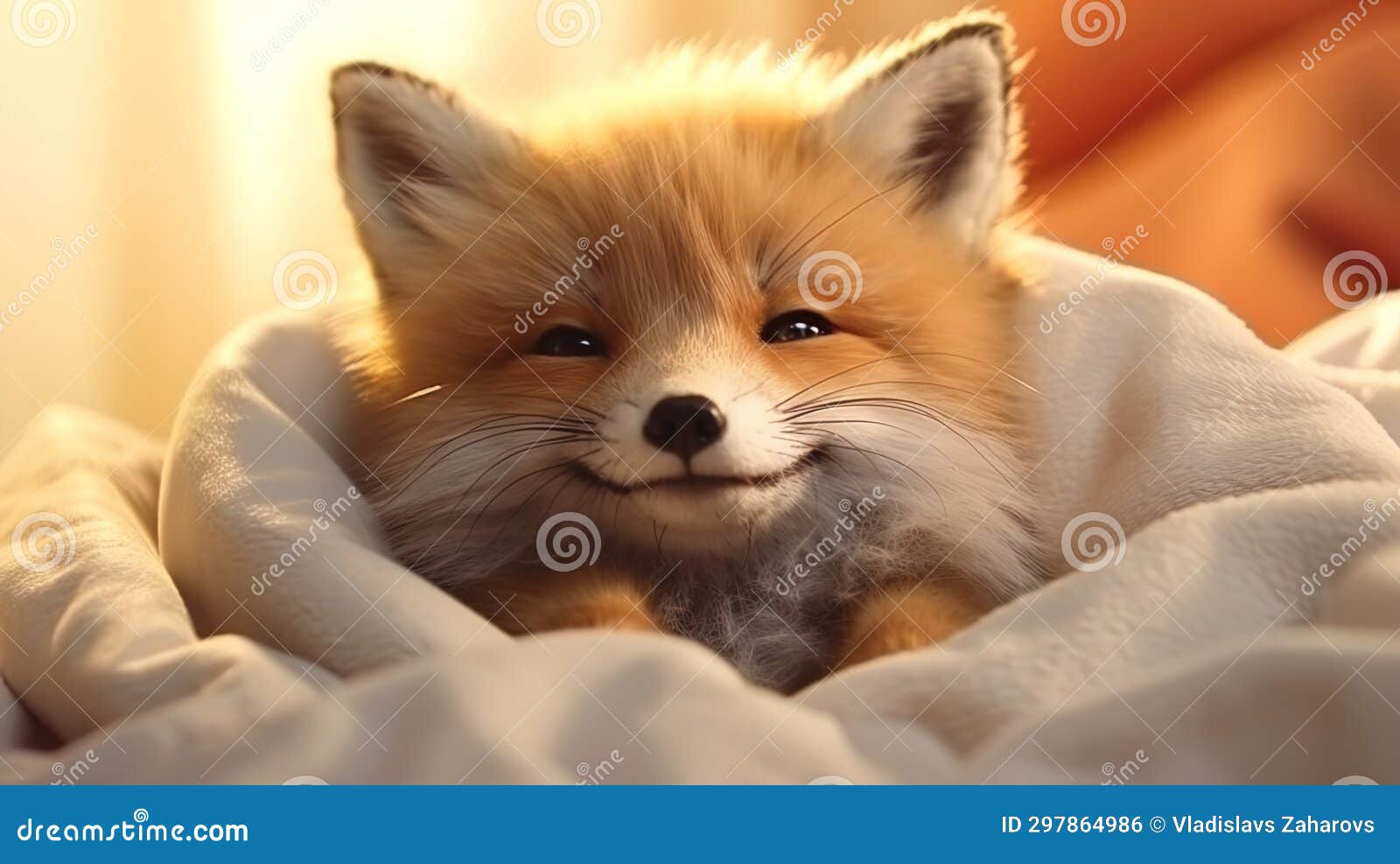 Happy Fox Cub in Bed Smiles Warmly Stock Illustration - Illustration of ...